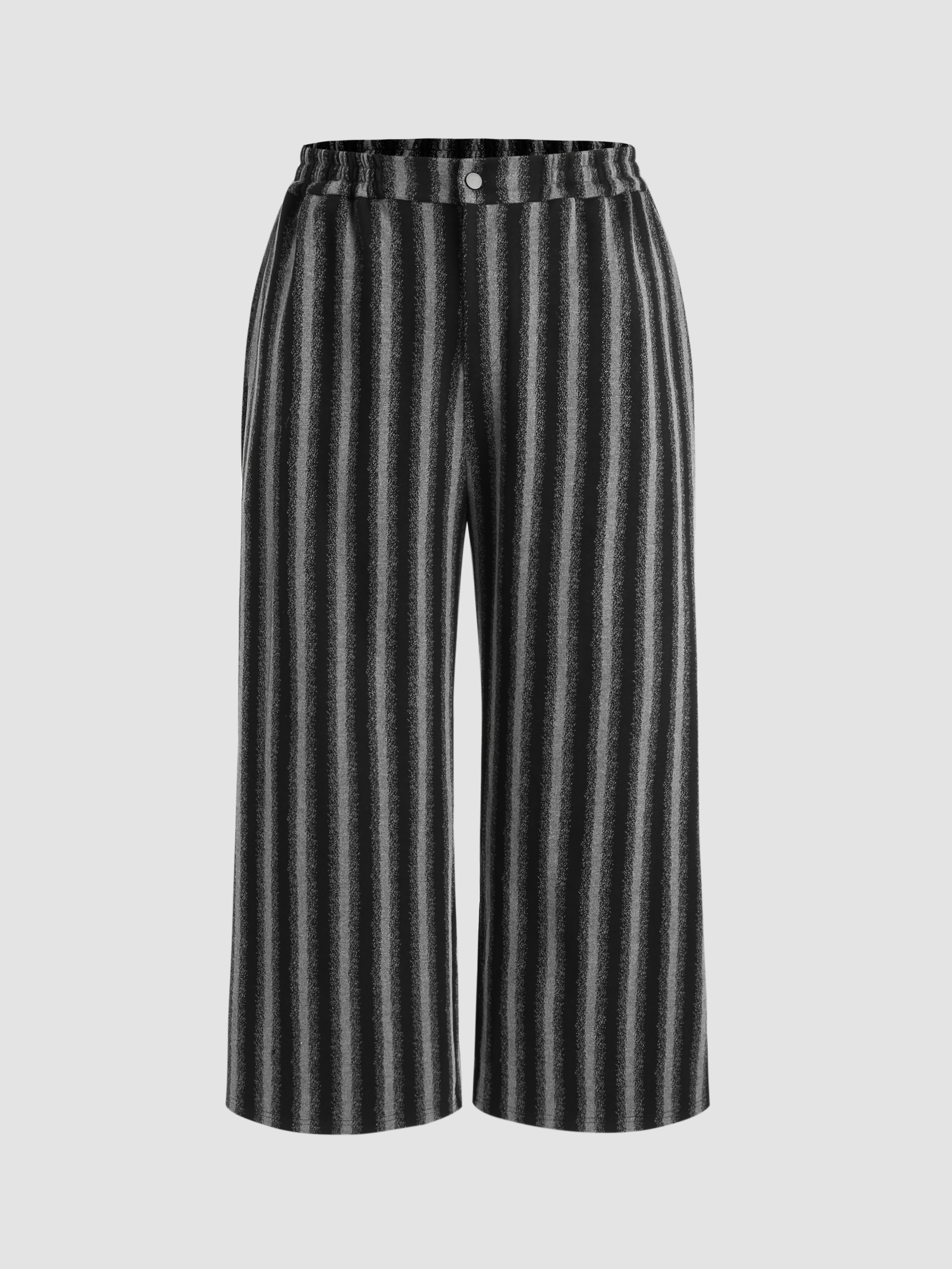 Jacquard Middle Waist Stripes Straight Leg Trousers Curve & Plus For ...
