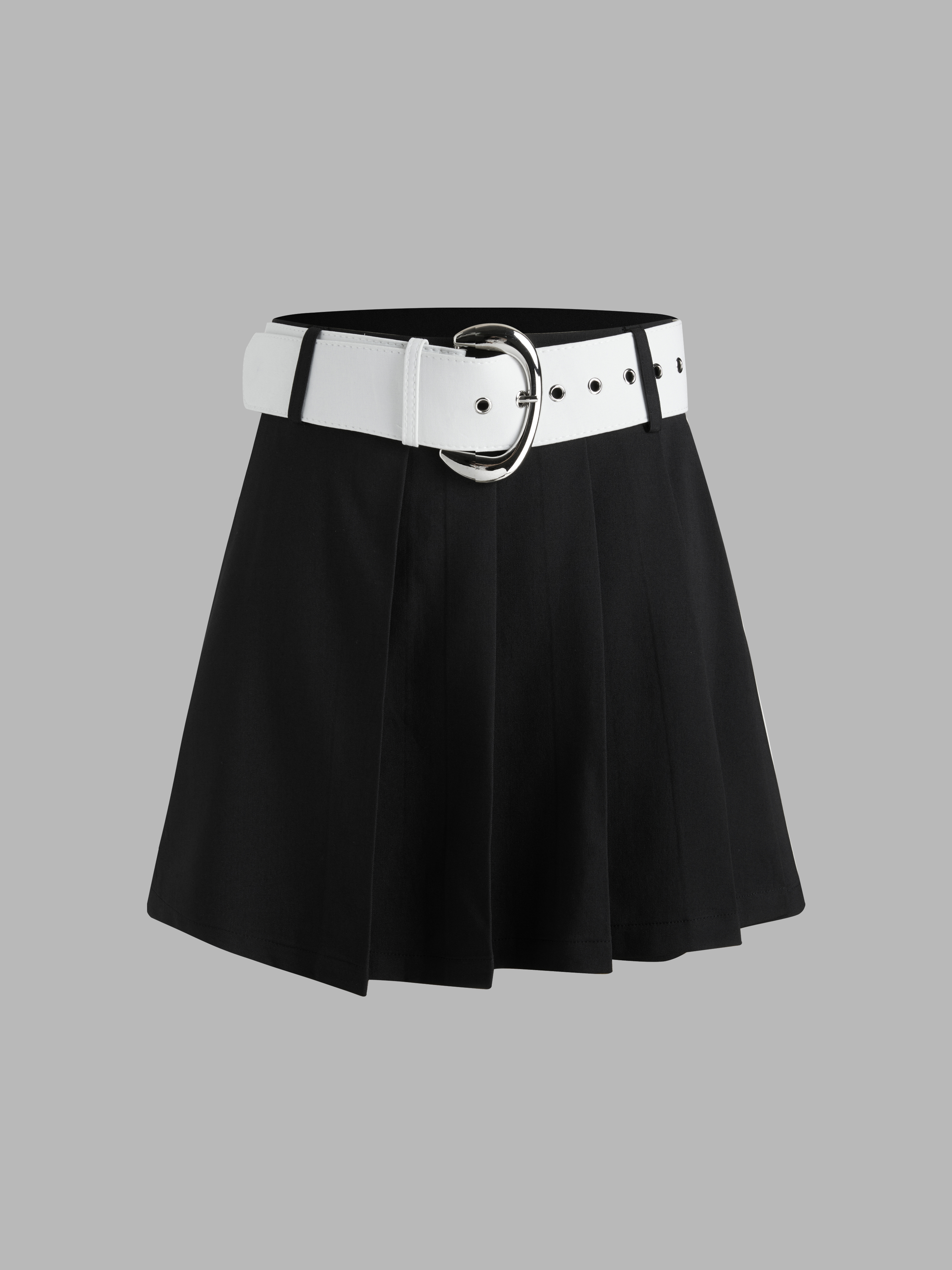Mid Waist Solid Pleated Mini Skirt - Cider