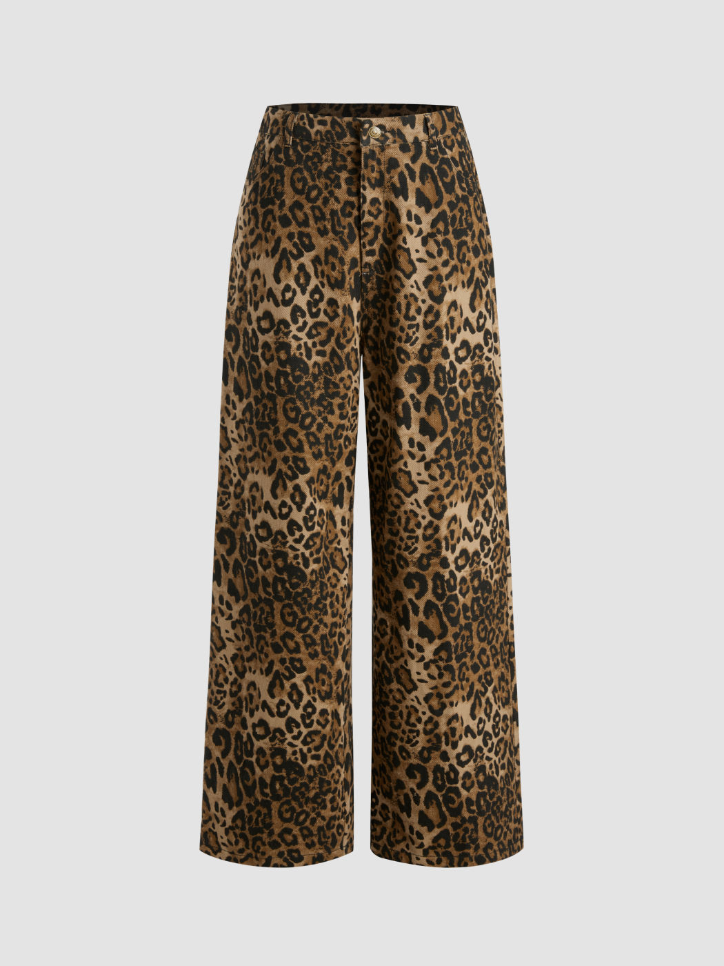 Denim Mid Waist Leopard Wide Leg Pants Cider