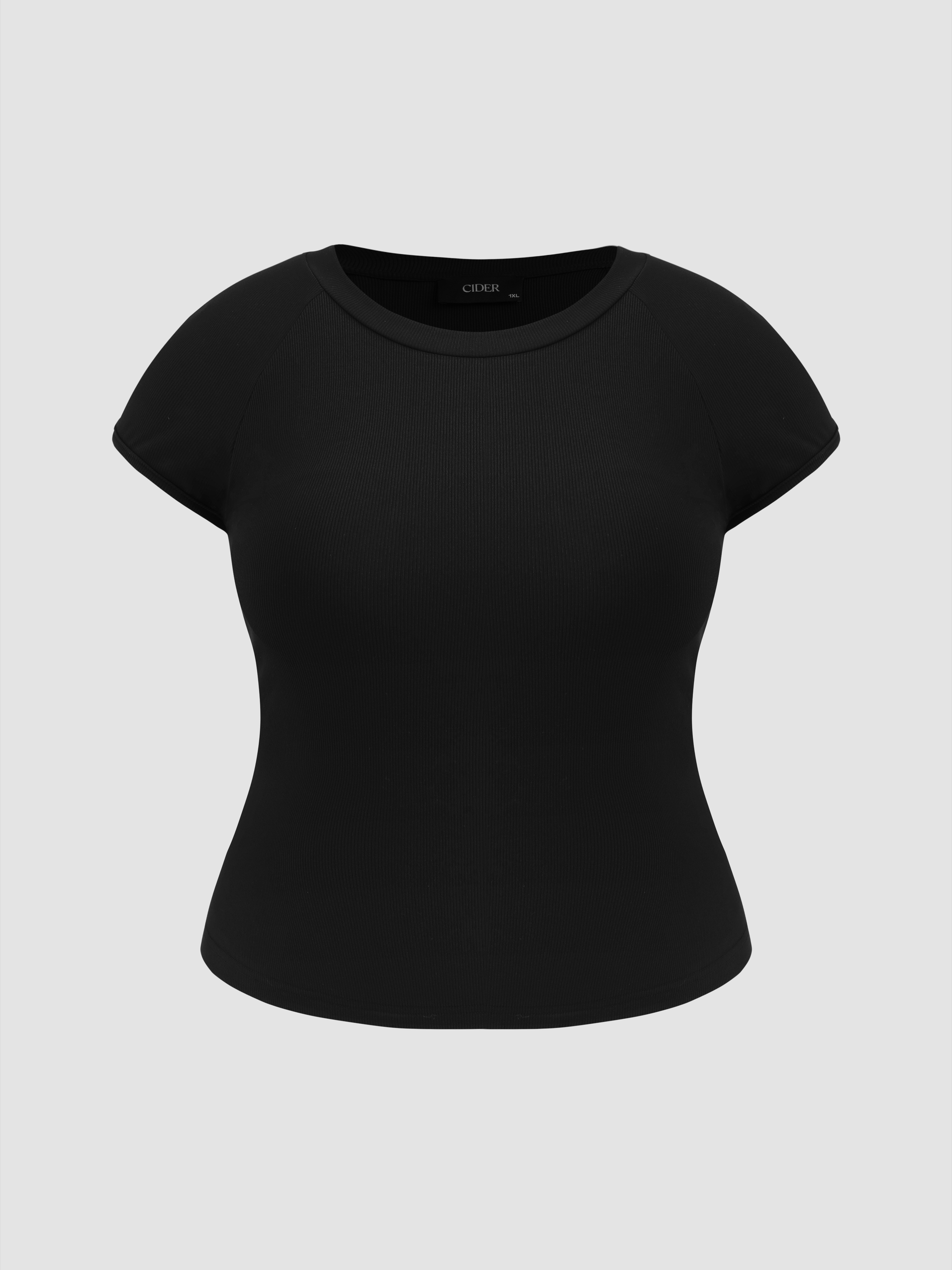 Knit Fabric Solid Round Neckline Short Sleeve Tee Curve & Plus For ...