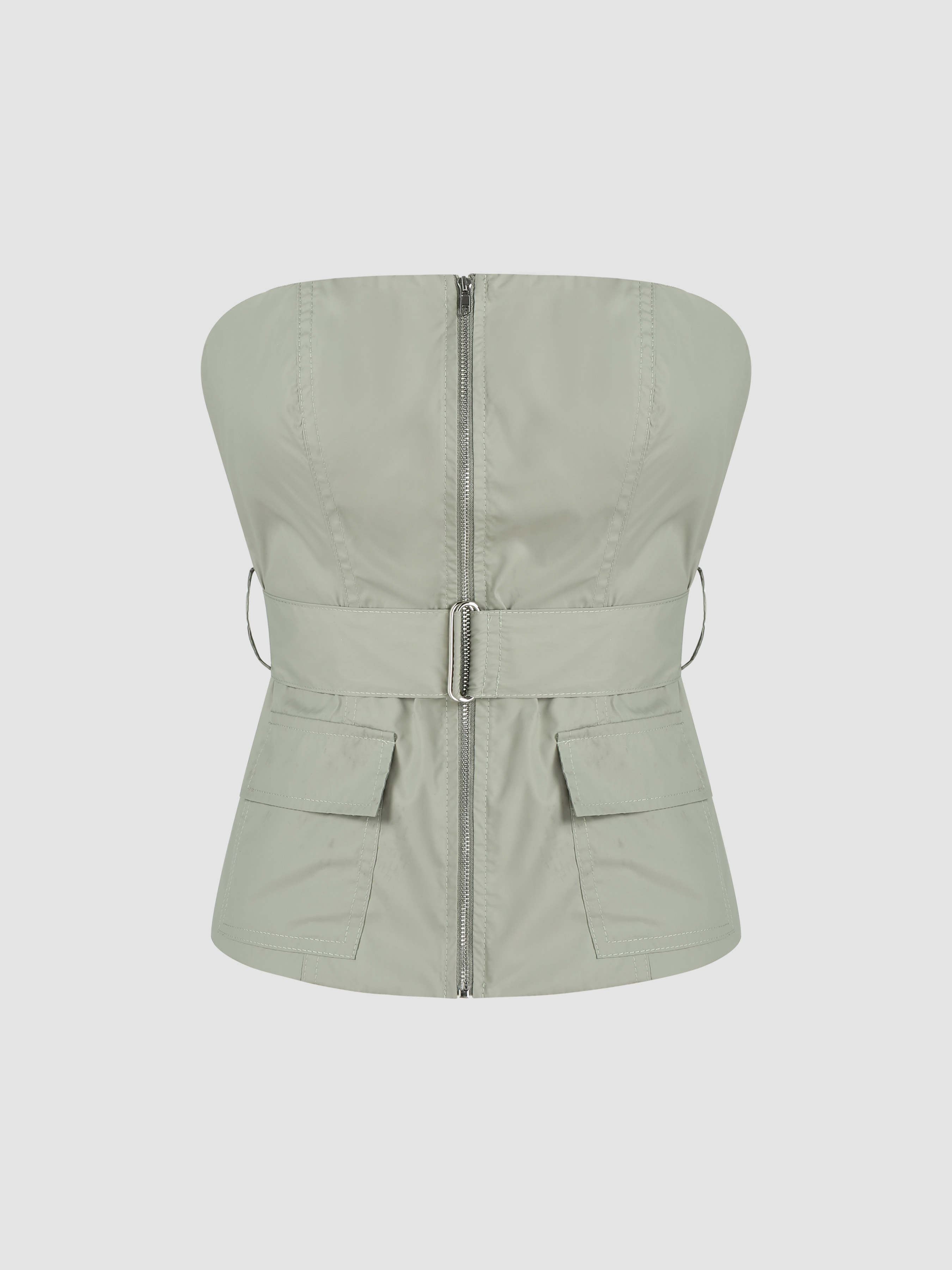 Solid Cargo Tube Top With Belt For Daily Casual Coffee Shop
