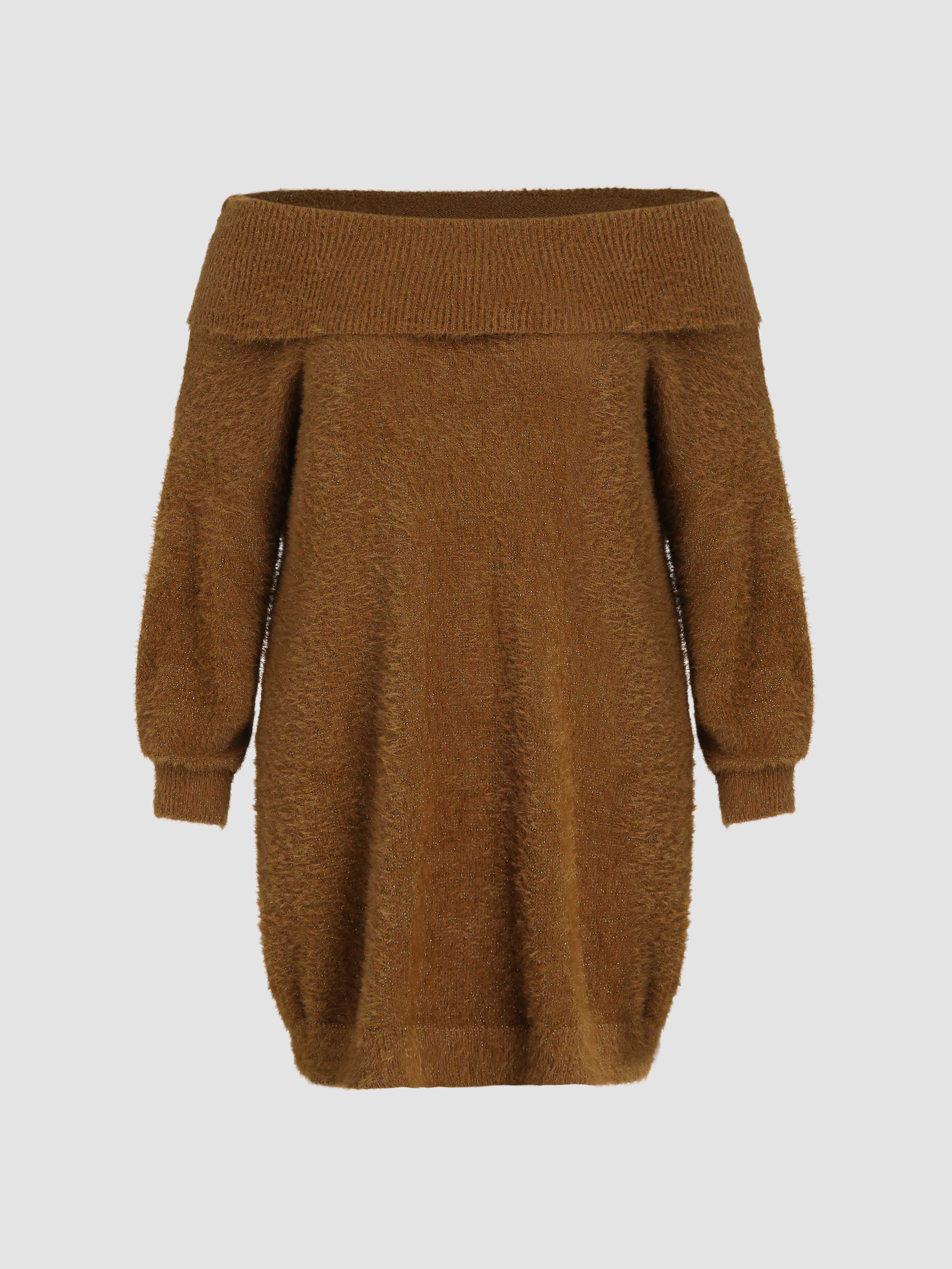 Knit Fabric Knit Fuzzy Glitter Off-shoulder Midi Dress Curve & Plus For ...