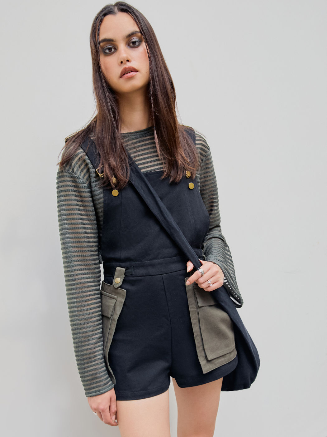 Square Neck Solid Cargo Romper For Daily Casual School