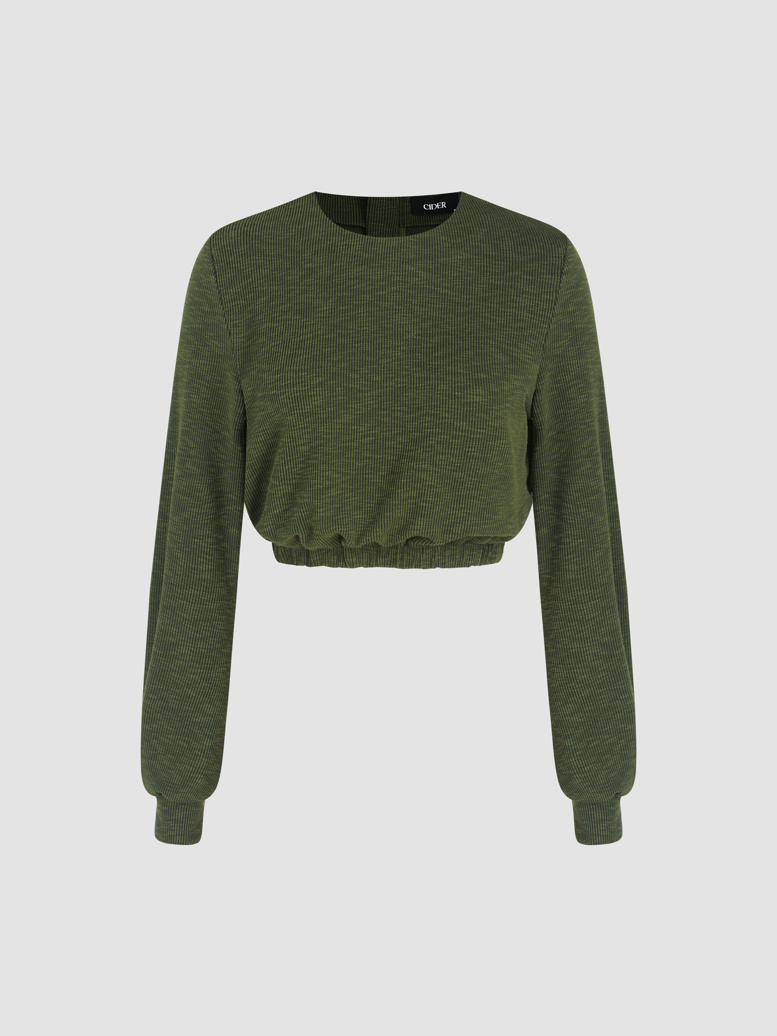 Round Neckline Solid Zipper Long Sleeve Top Cider