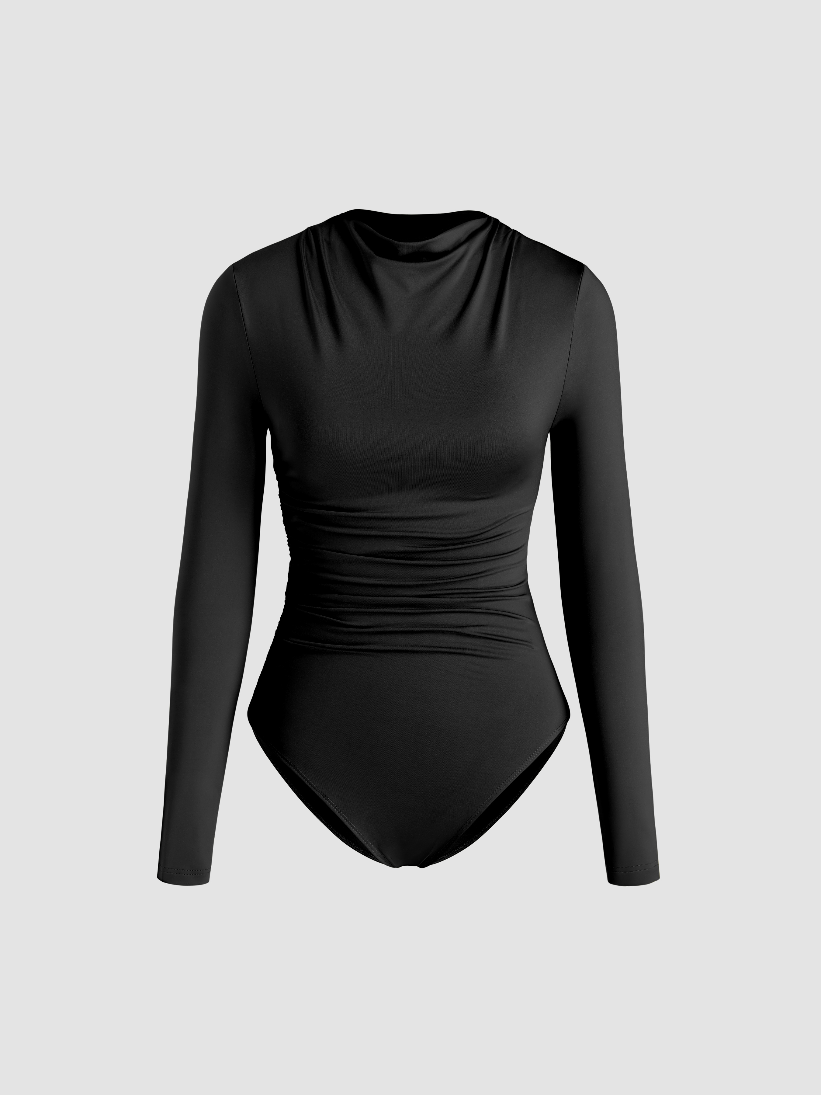 Knit Fabric Round Neckline Solid Ruched Bodysuit For Daily Casual Exhibition Outdoor