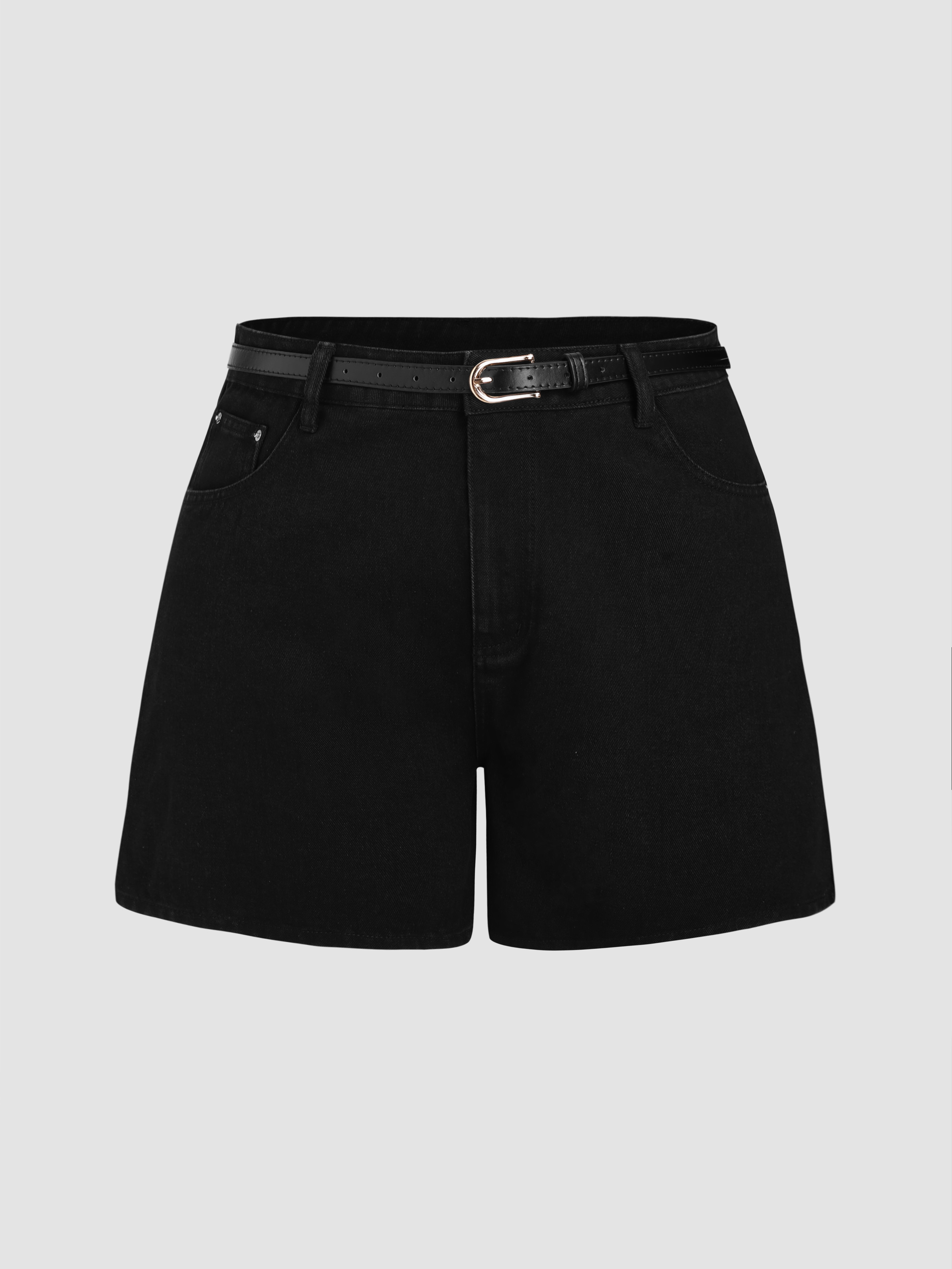 Denim High Waist Wide Leg Shorts With Belt Curve & Plus - Cider