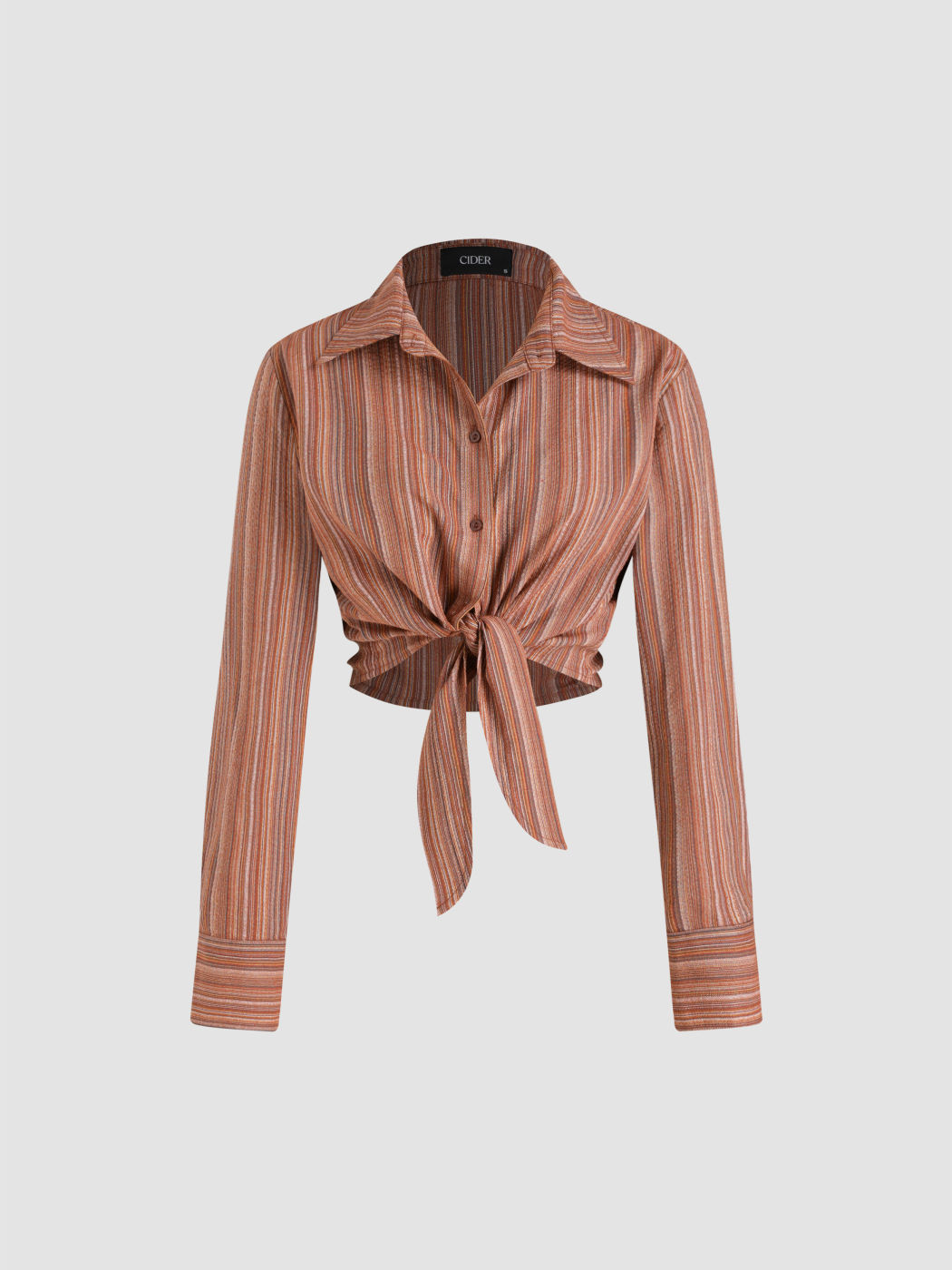 Polo Striped Knotted Button Long Sleeve Blouse For Daily Casual