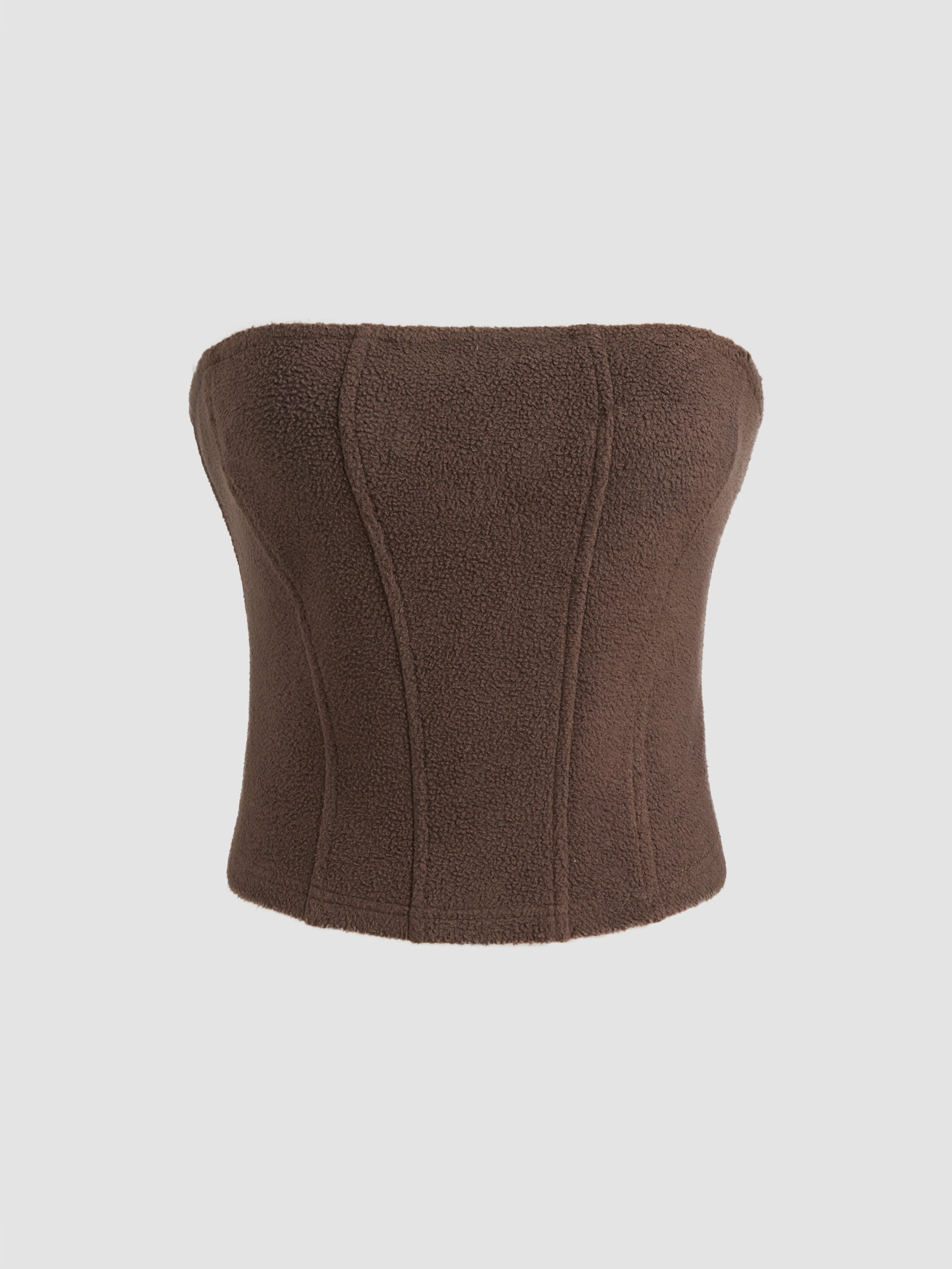 Fleece Solid Zipper Tube Crop Top - Cider