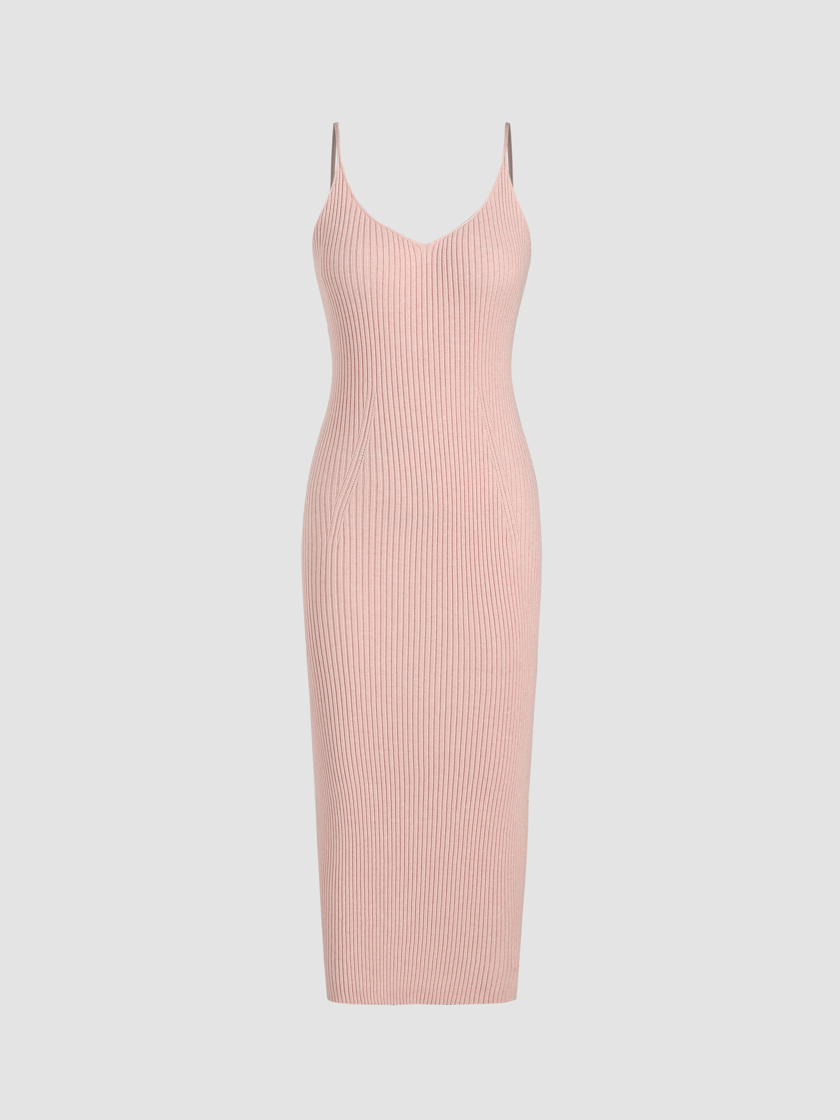 Knit Fabric V Neck Knitted Midi Dress For Daily Casual Date Coffee Shop