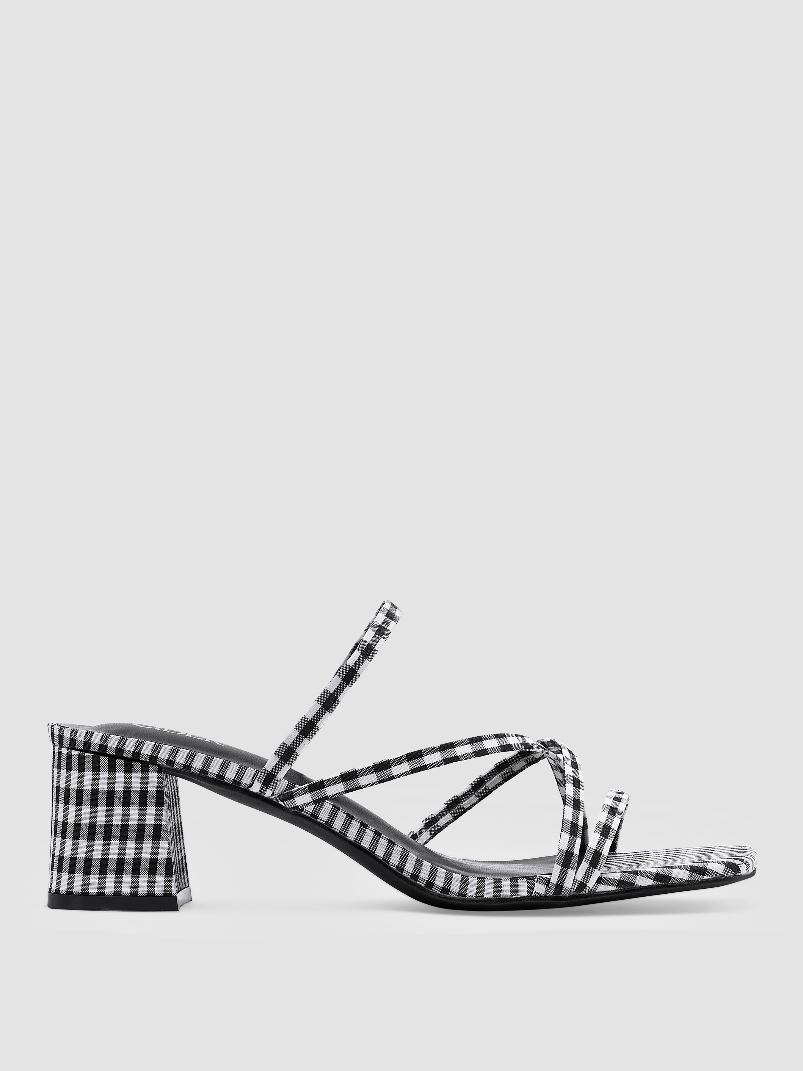 Plaid Fabric Chunky Heeled Sandals - Cider