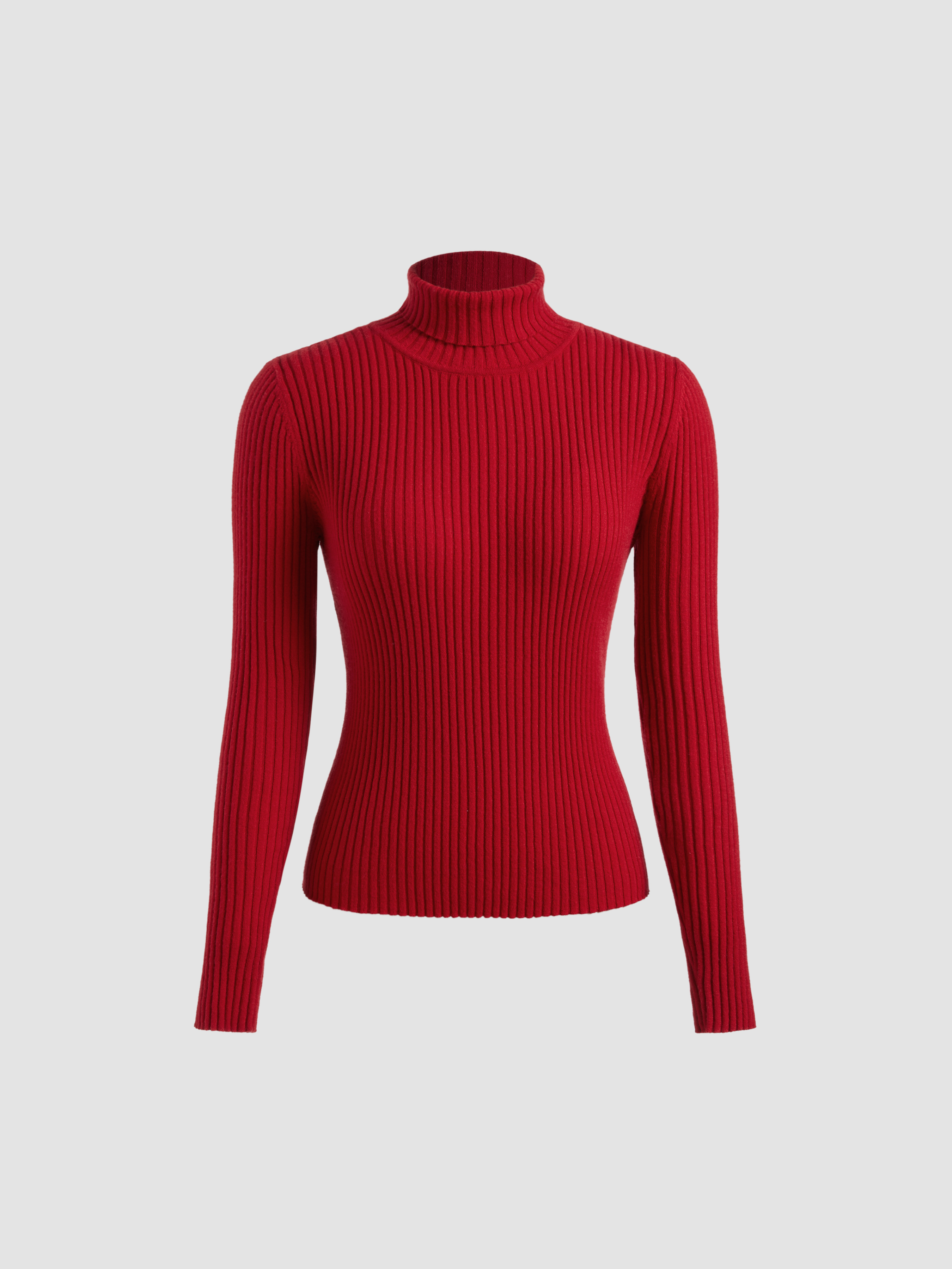 High Neck Solid Knitted Long Sleeve Top - Cider