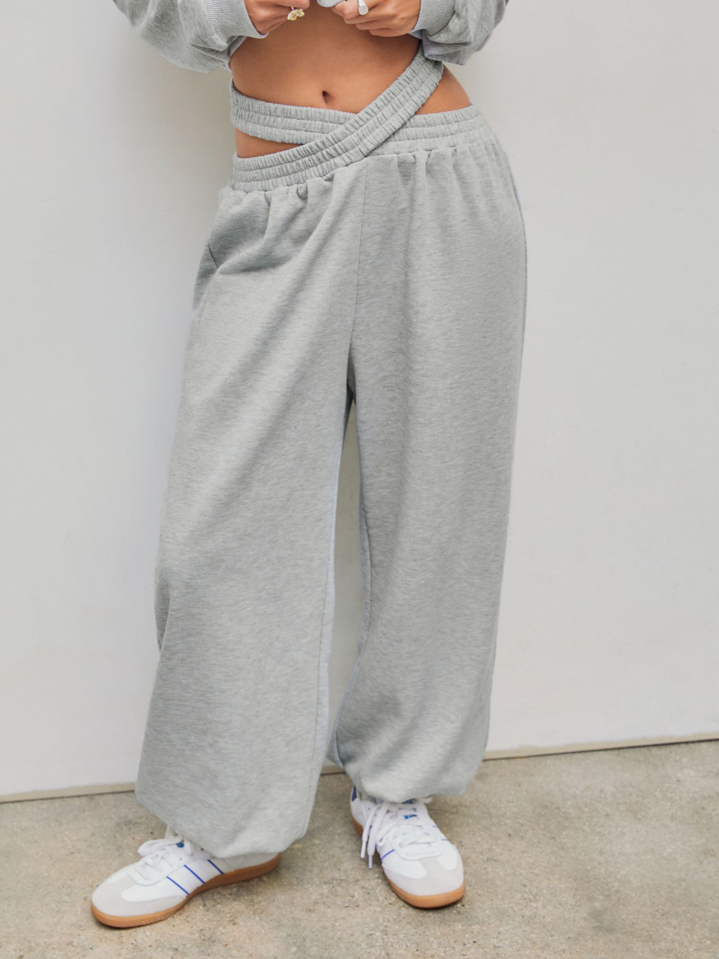 Terry Middle Waist Cut Out Criss Cross Jogger Pants For Daily Casual