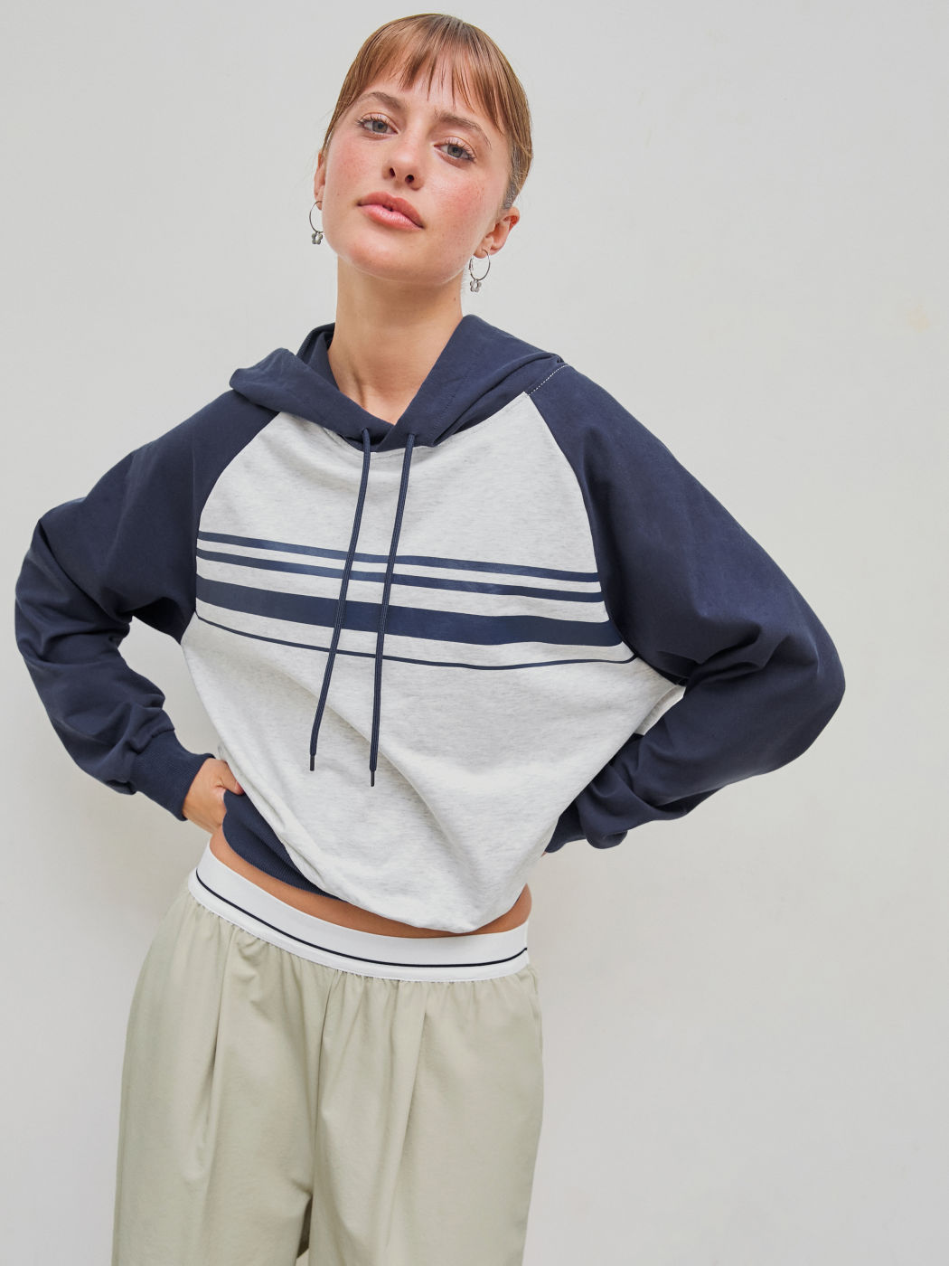 Terry Patchwork Striped Drawstring Hoodie For School Daily Casual