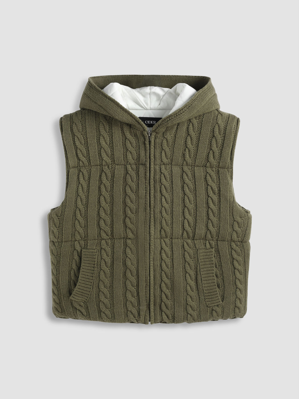 Cable Knit Hooded Solid Pocket Puffer Vest For School Daily Casual