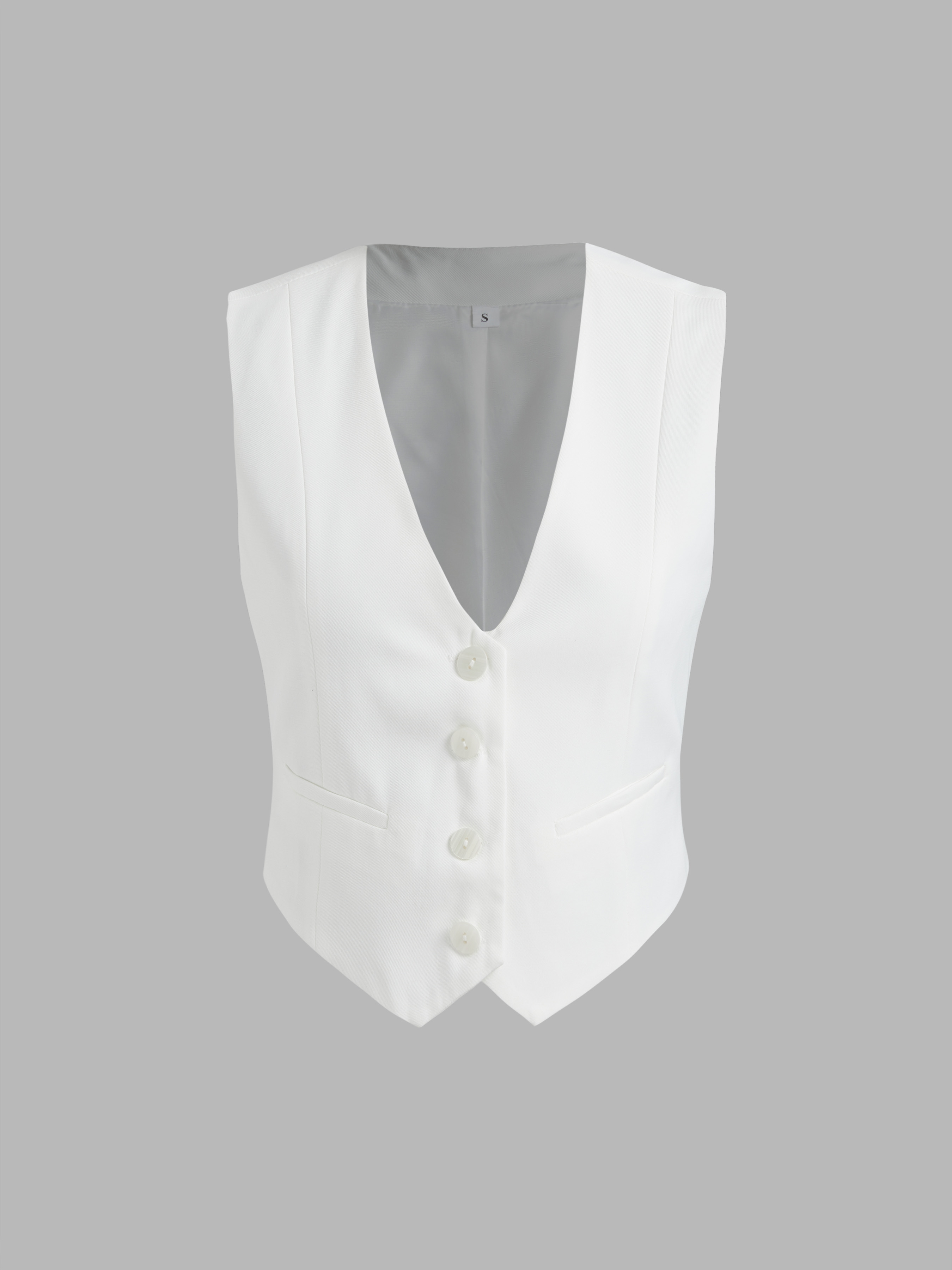 V-neck Solid Button Blazer Vest For Daily Casual Coffee Shop Work