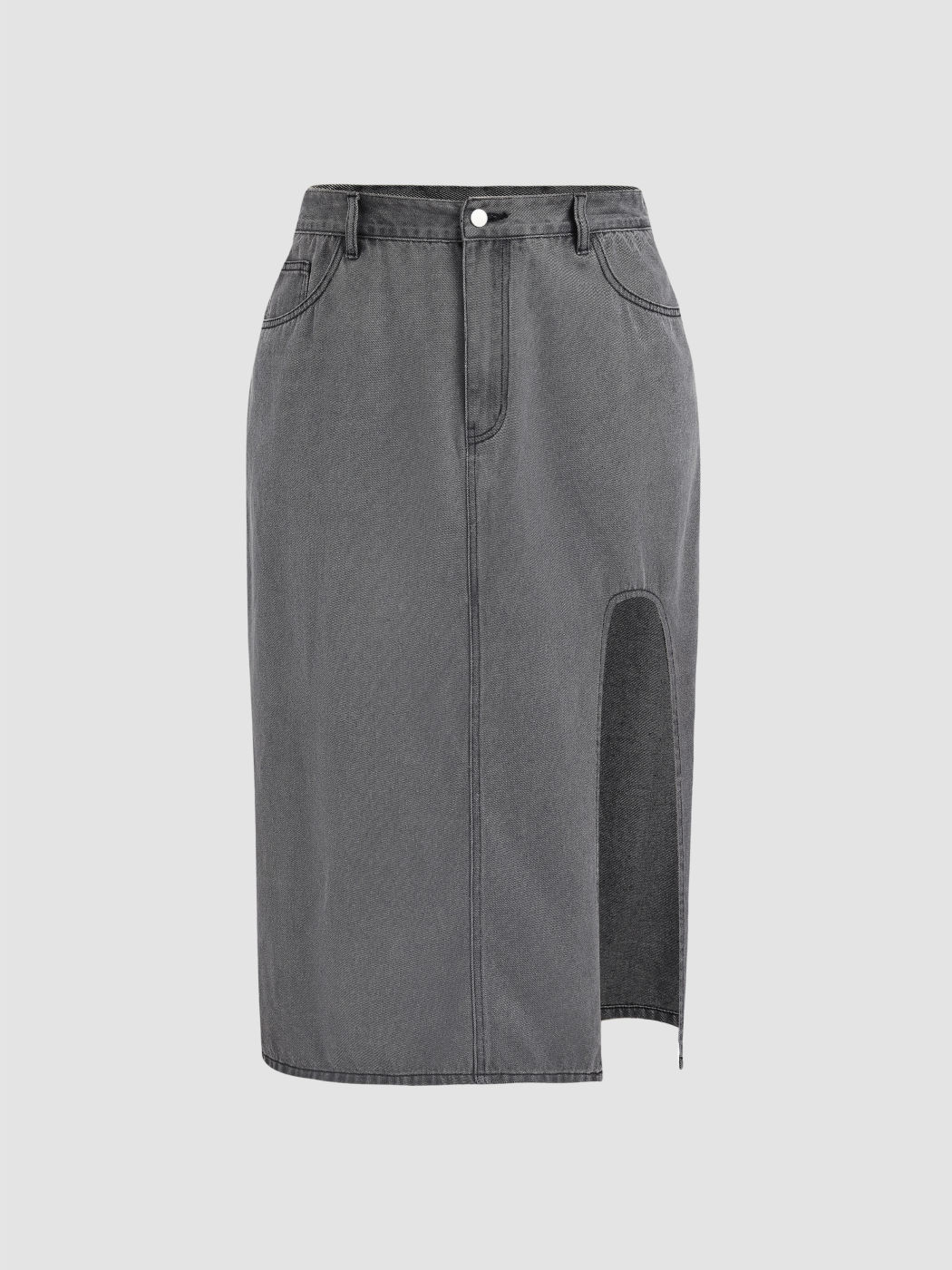 Denim Solid Split Pocket Midi Skirt Curve & Plus - Cider