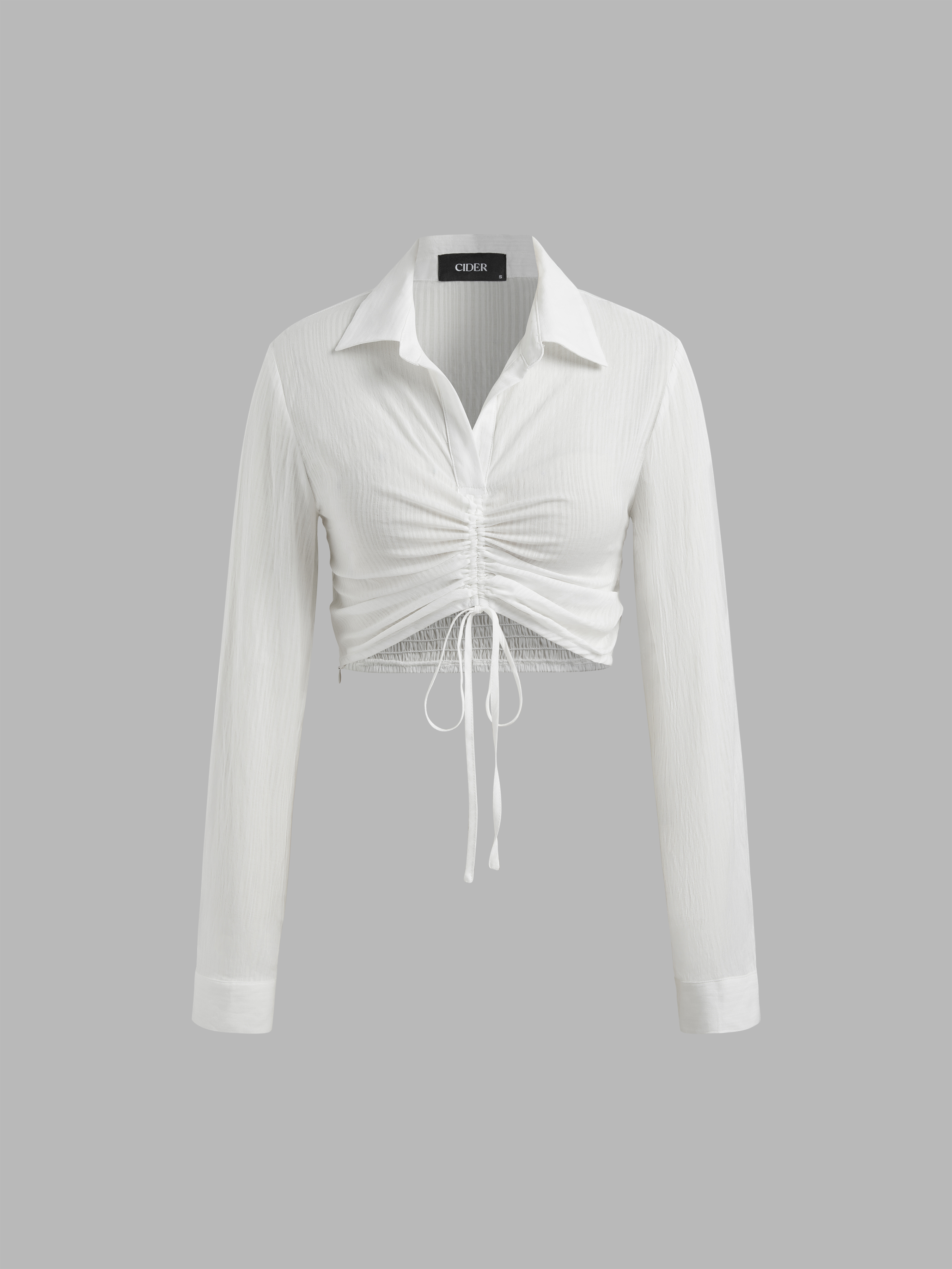 Collar Drawstring Long Sleeve Crop Blouse For Daily Casual Coffee Shop Work