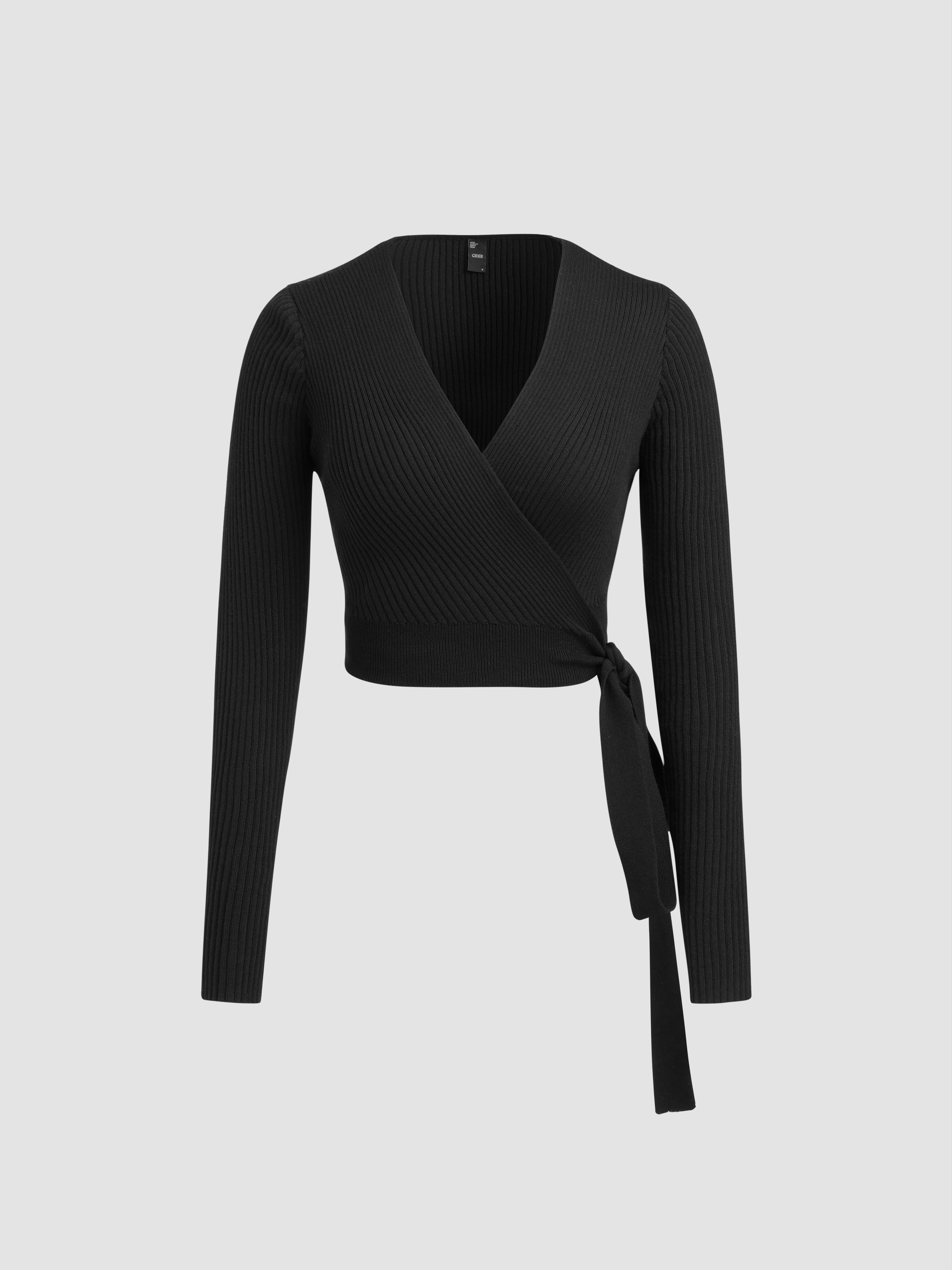 Knit V-neck Solid Knotted Cardigan For Daily Casual Date Coffee Shop