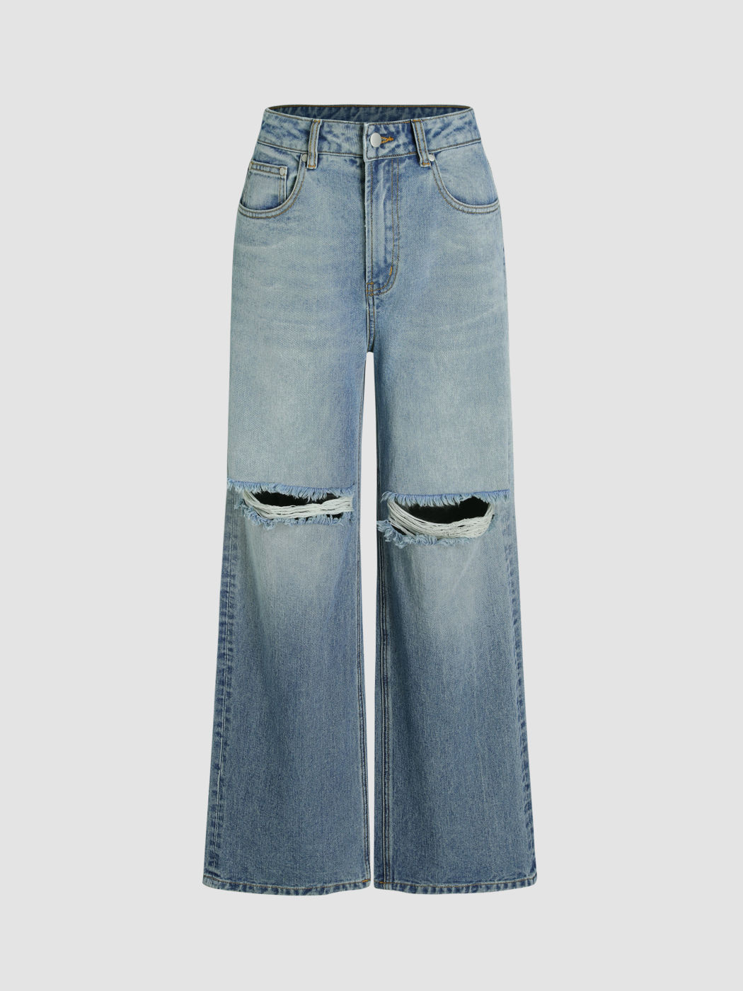 Denim High Waist Ripped Wide Leg Jeans For Daily Casual