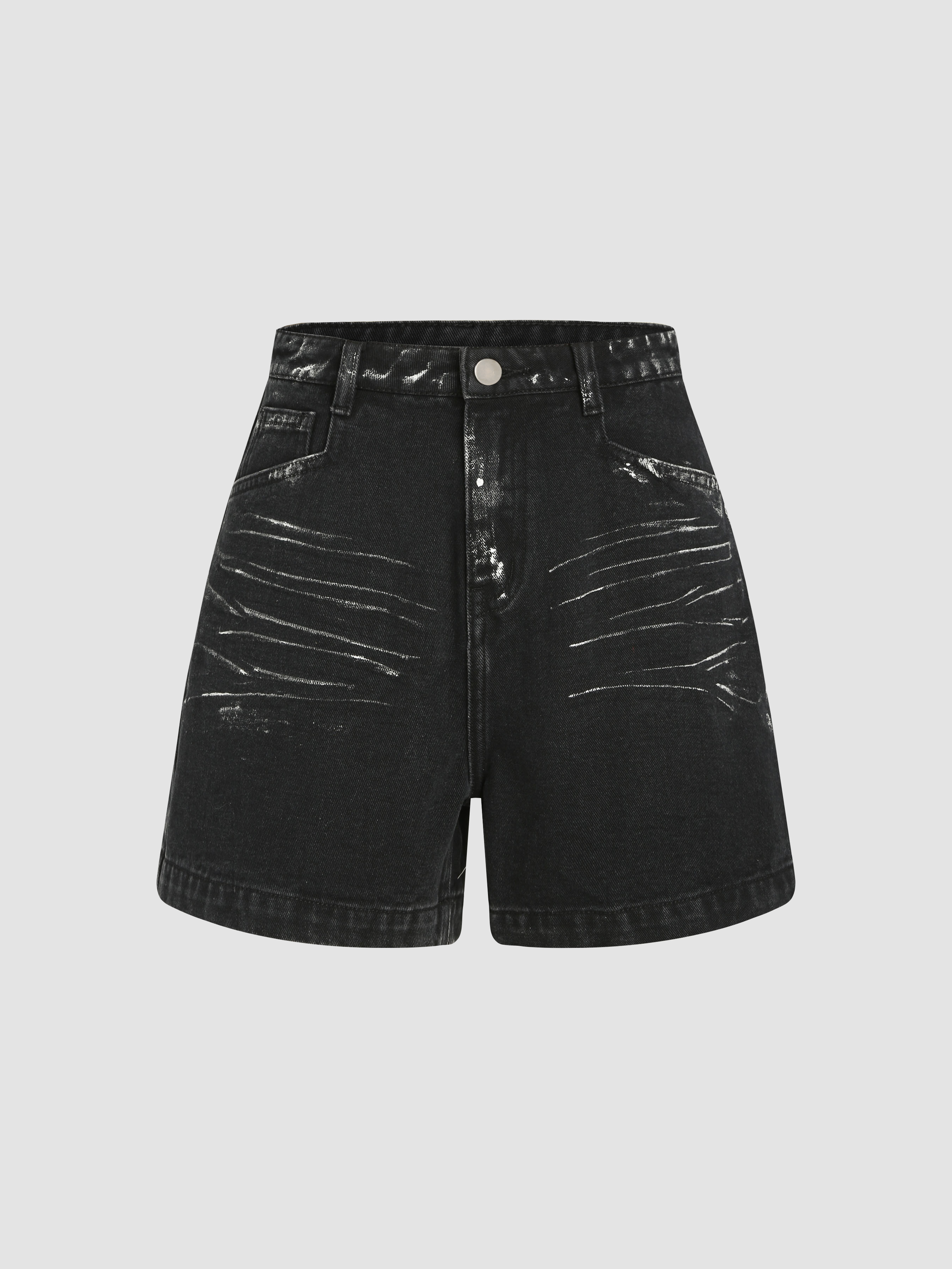 Denim Denim High Waist Solid Button Straight Leg Shorts For Daily Casual