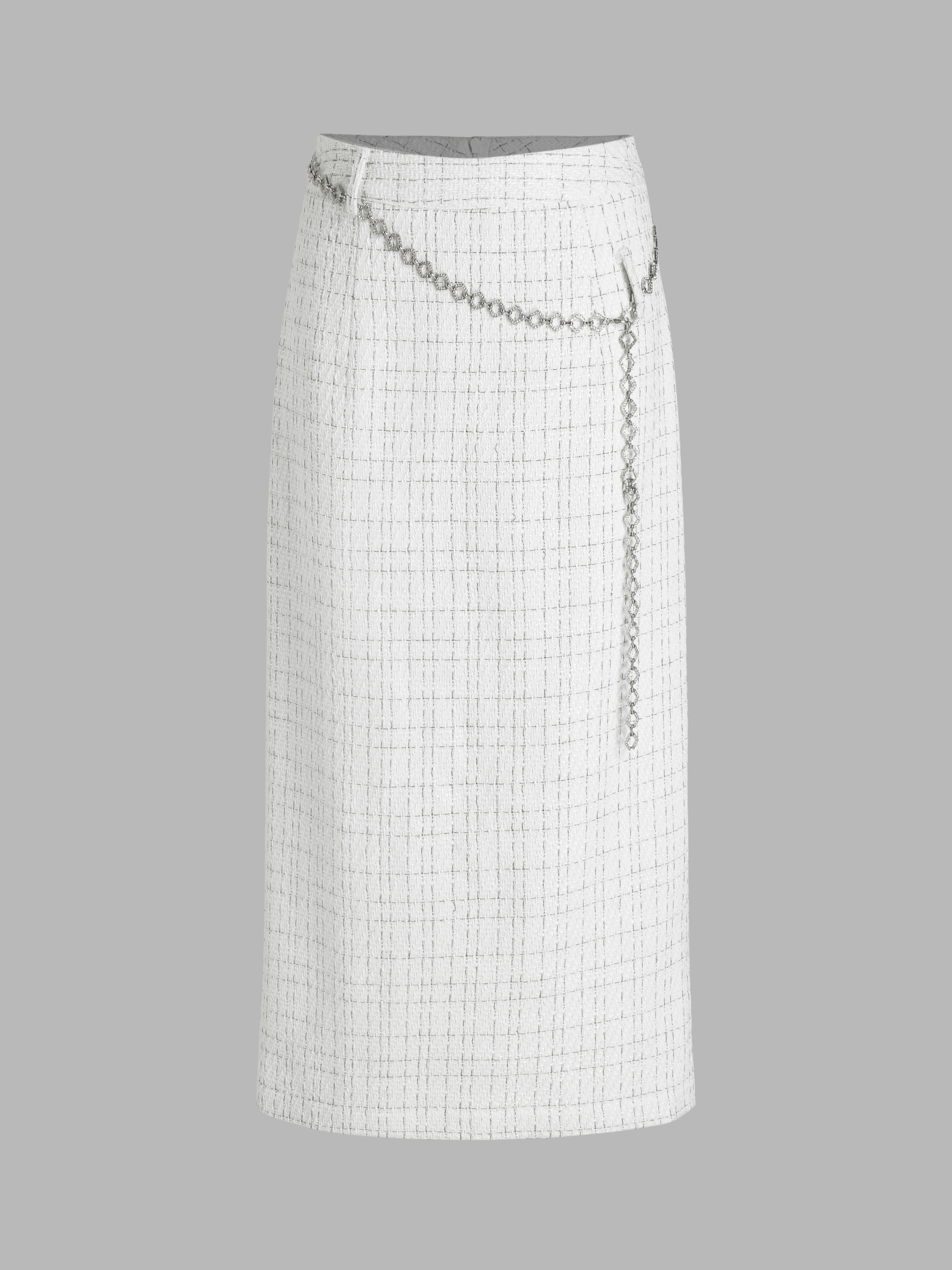Tweed Tweed Mid Split Maxi Skirt With Waist Chain For Daily Casual Date