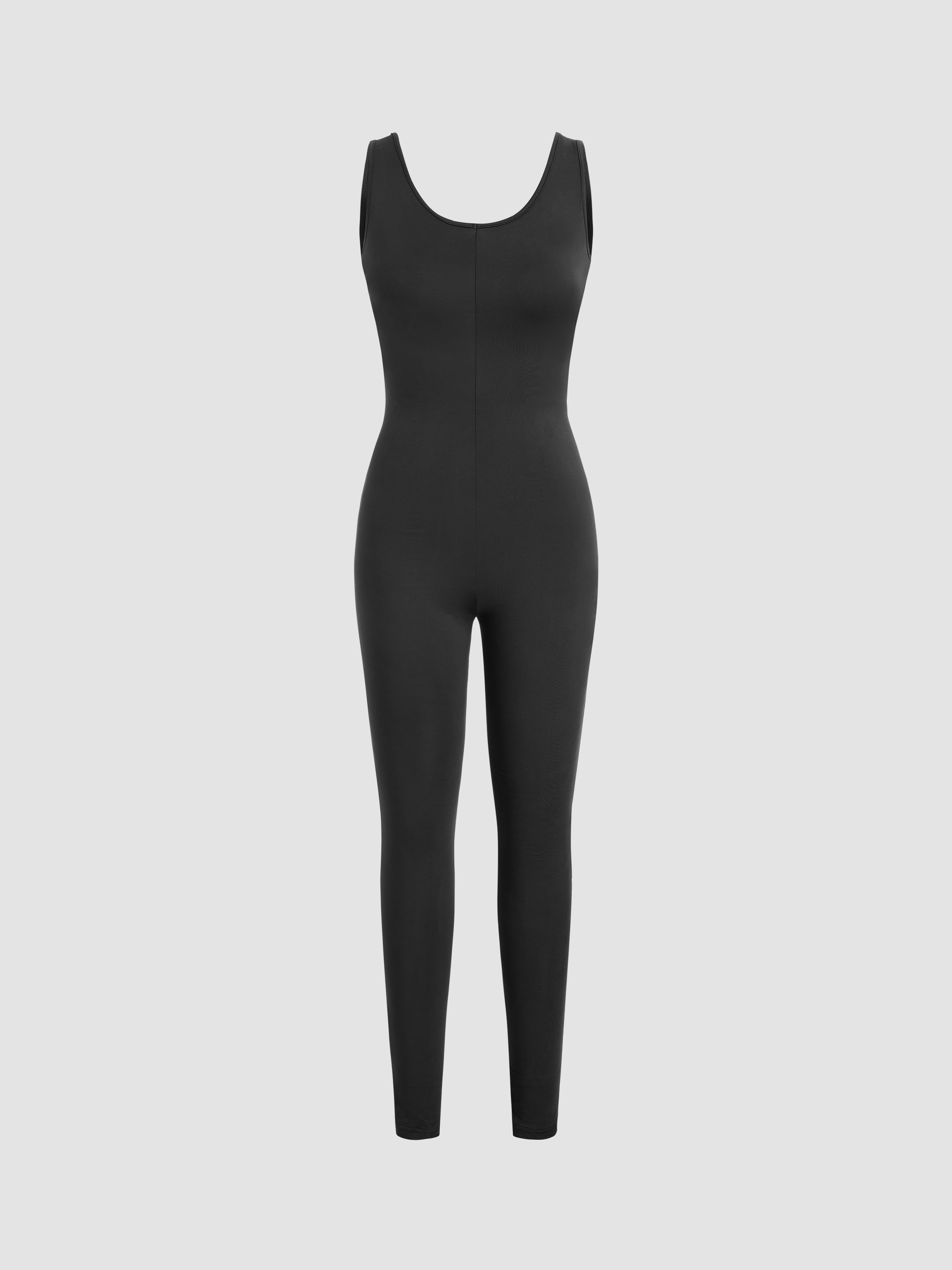 U-neckline Sleeveless Solid Jumpsuit - Cider