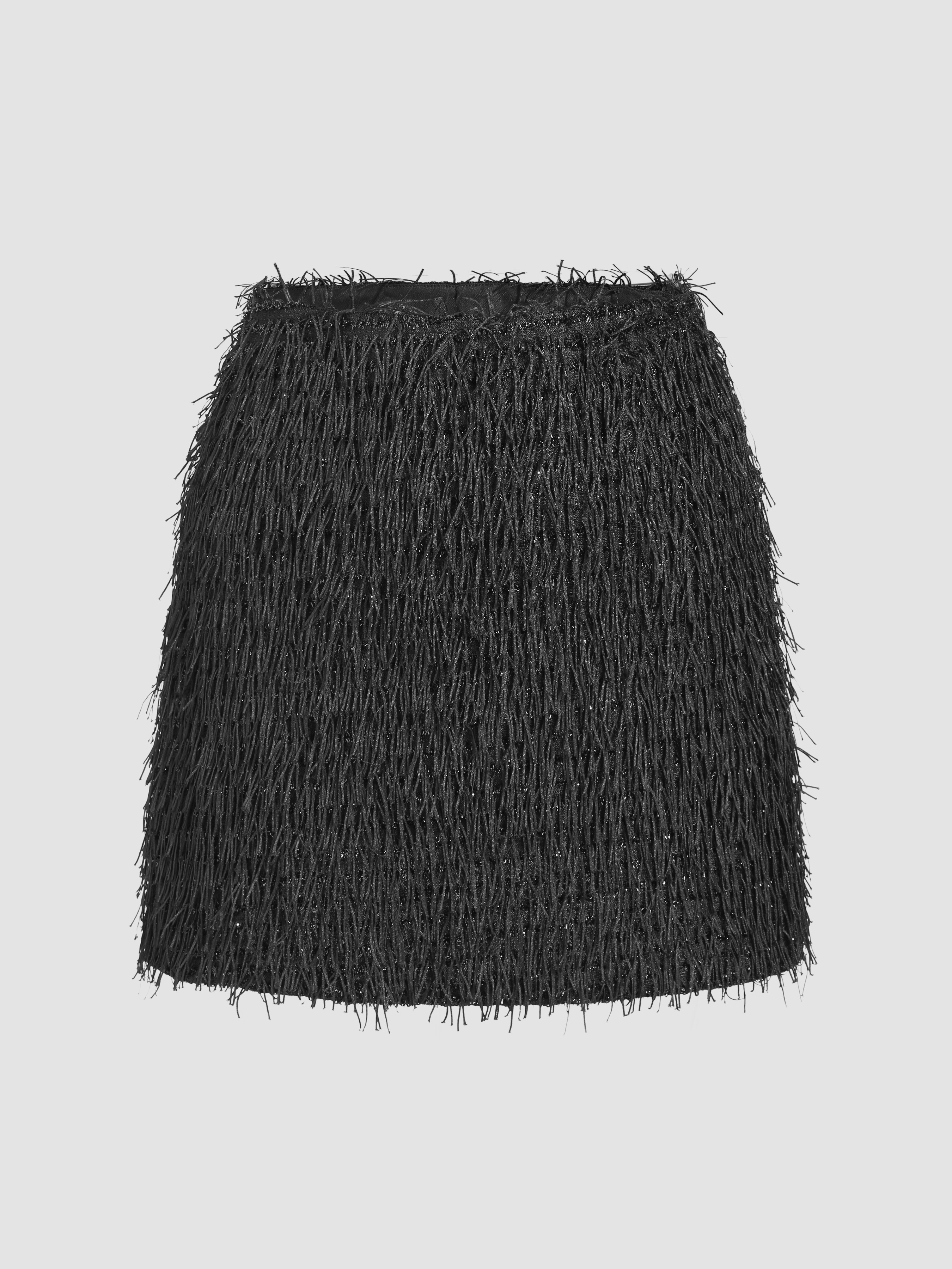 High Waist Solid Tassel Mini Skirt - Cider