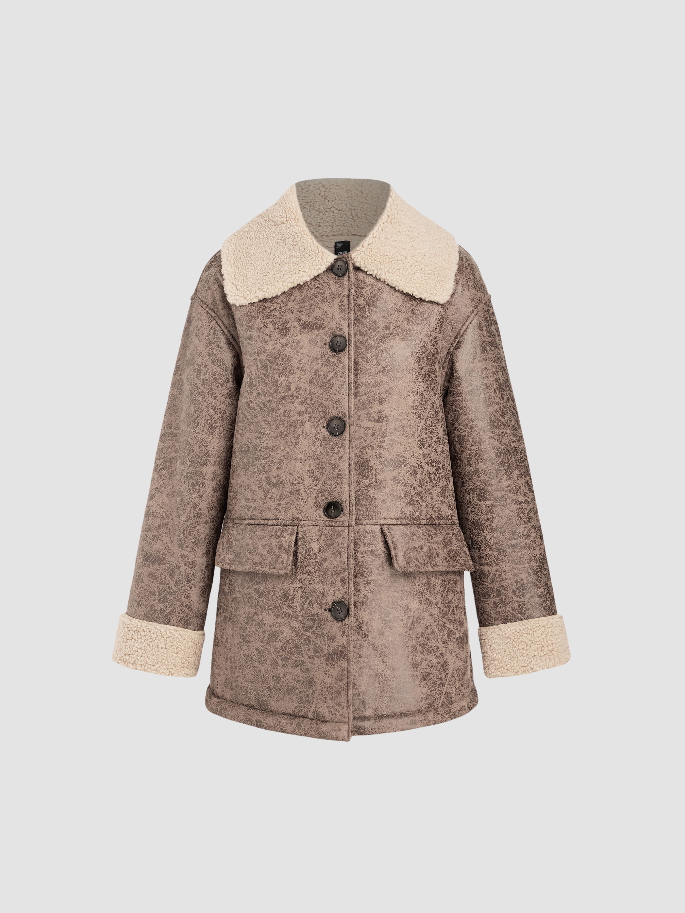 Faux Shearling Faux Shearling Collar Pocket Jacket For Daily Casual