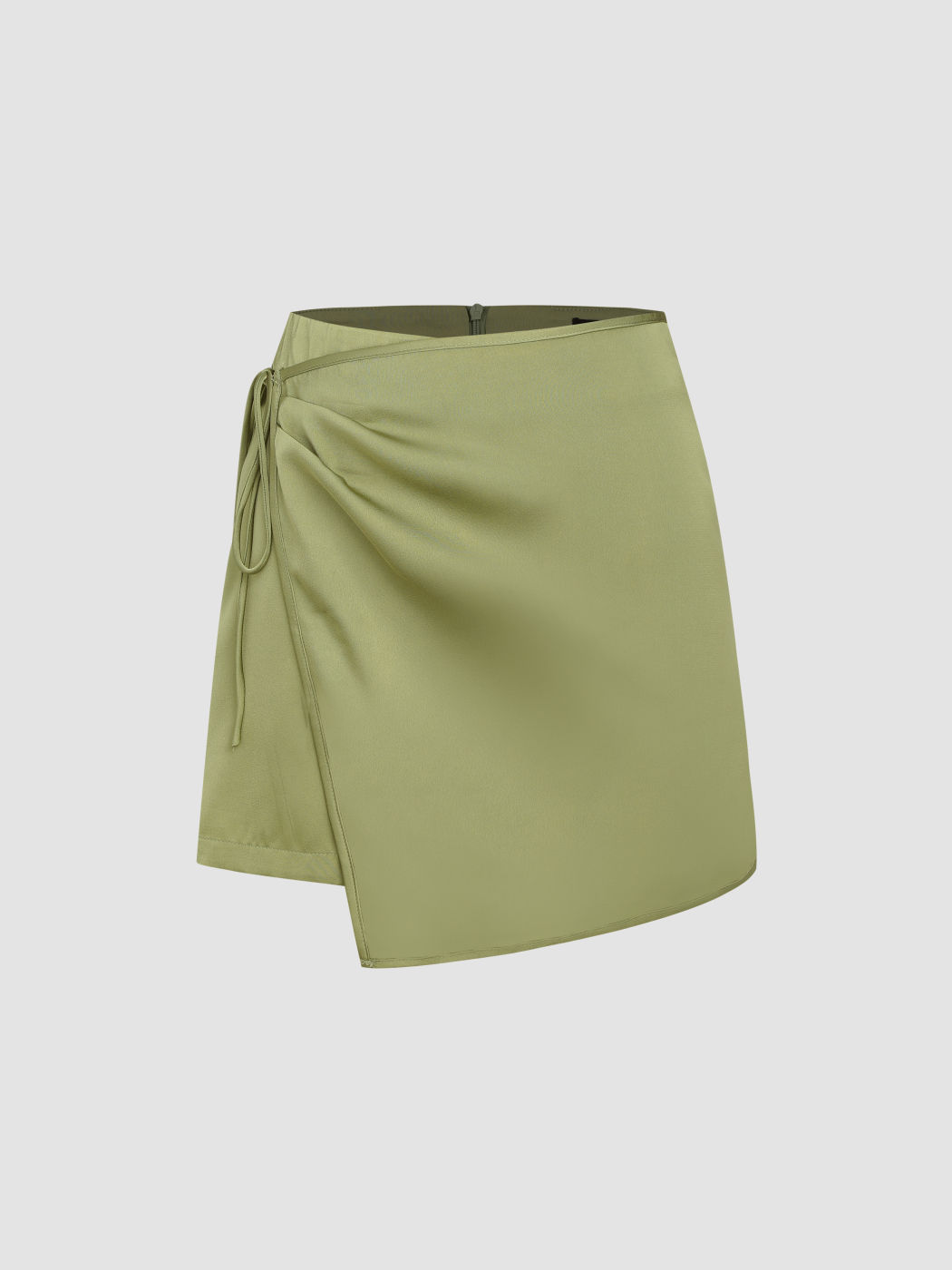 Satin Mid Waist Solid Drawstring Mini Skirt - Cider