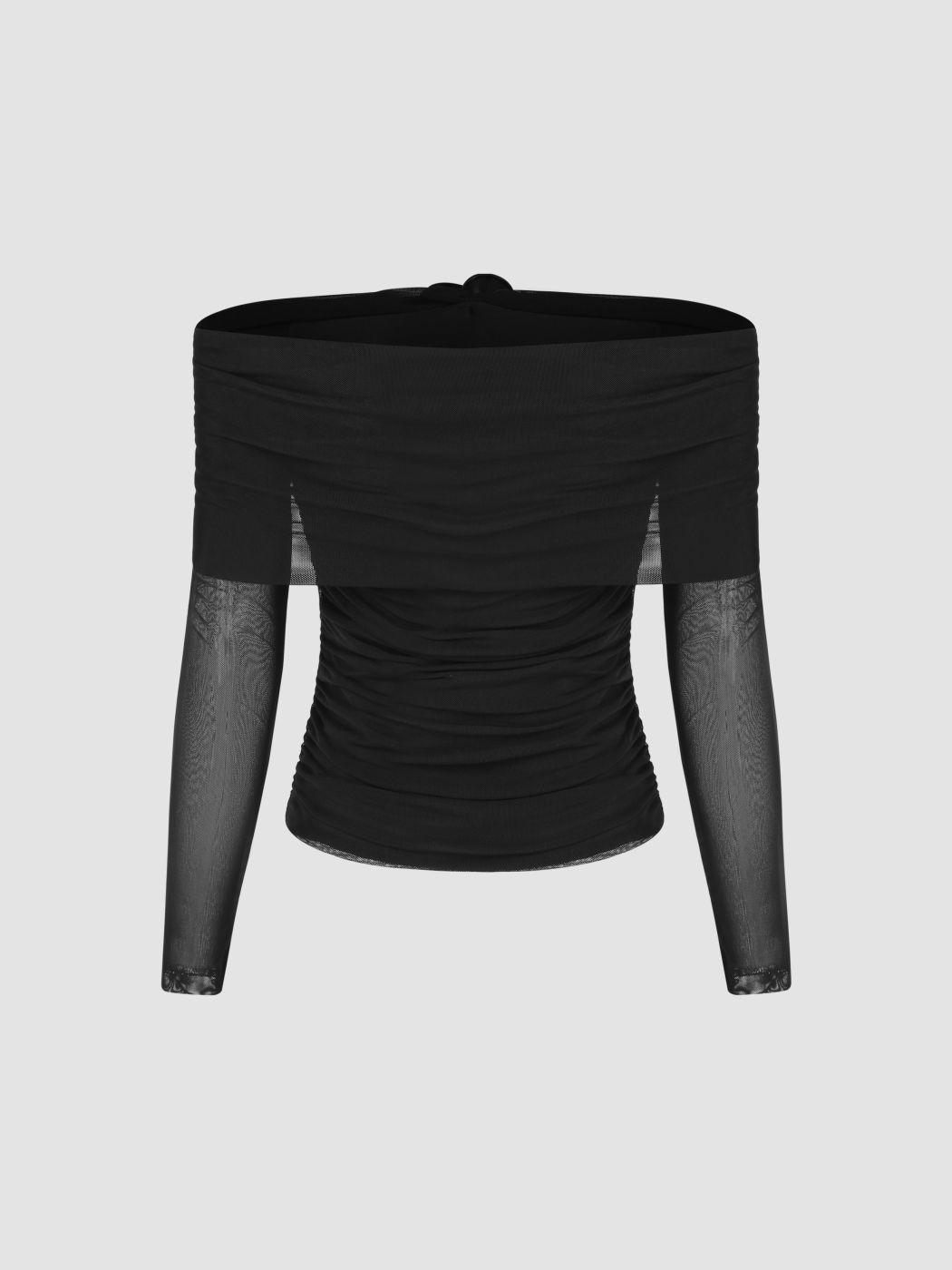 Mesh Off-shoulder Solid Rosette Long Sleeve Top For Coffee Shop Date ...