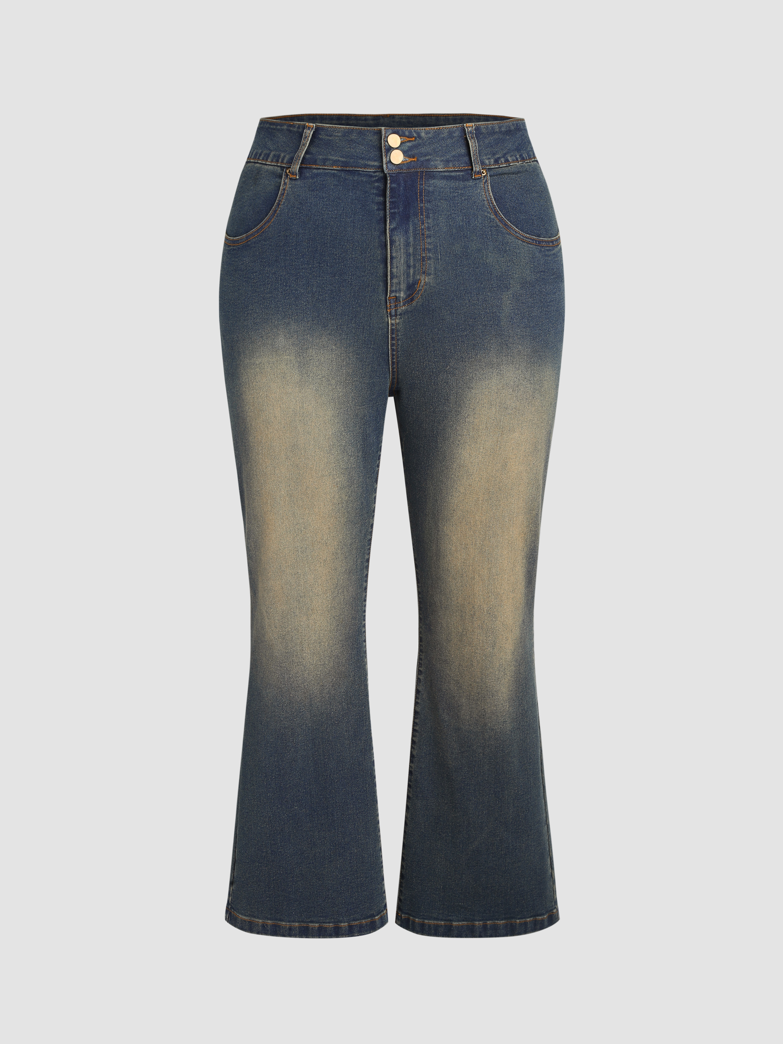 Denim Denim High Waist Pocket Retro Flared Jeans Curve & Plus For School Daily Casual Coffee Shop