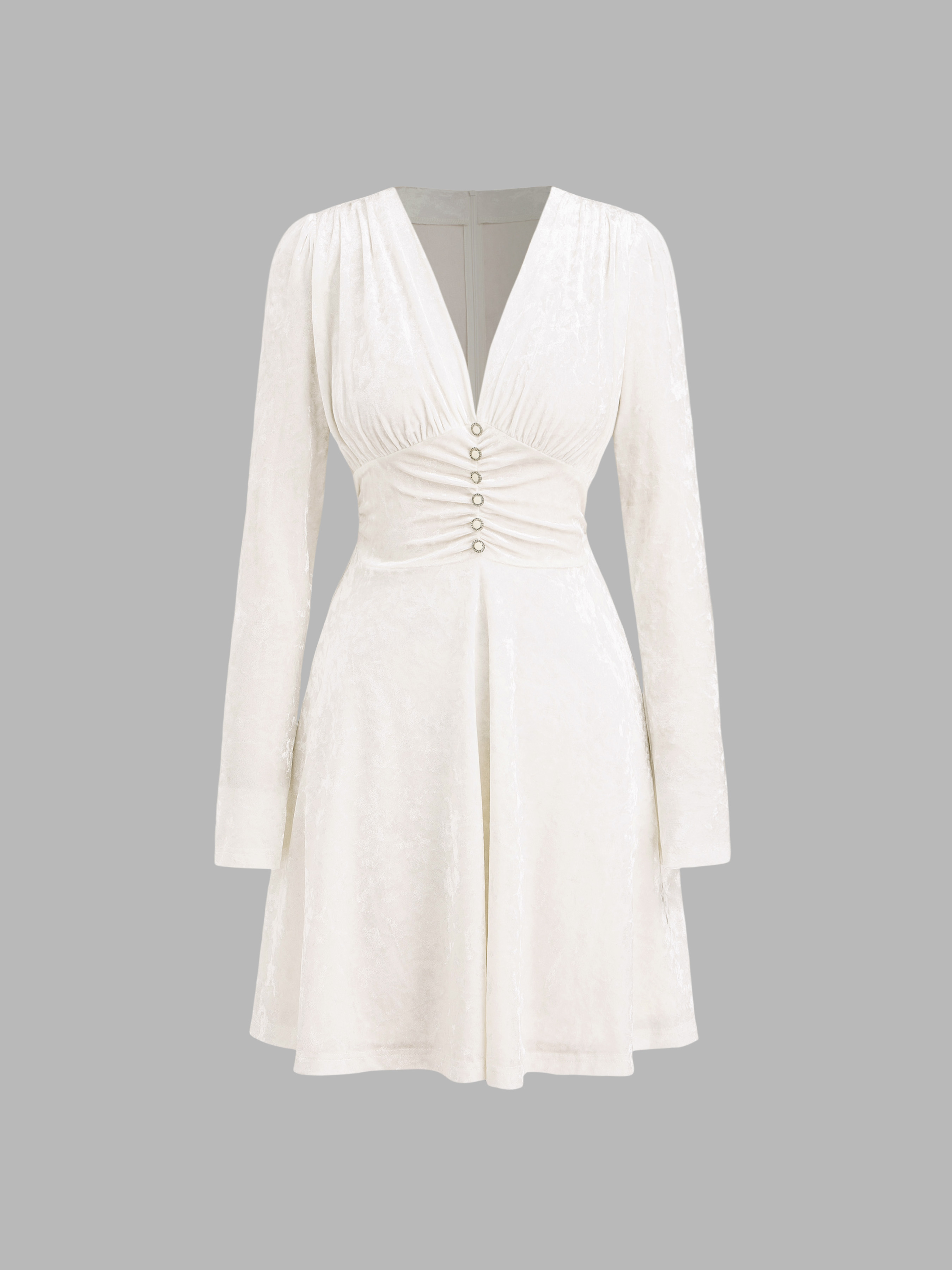 V Neck Button Long Sleeve Mini Dress - Cider