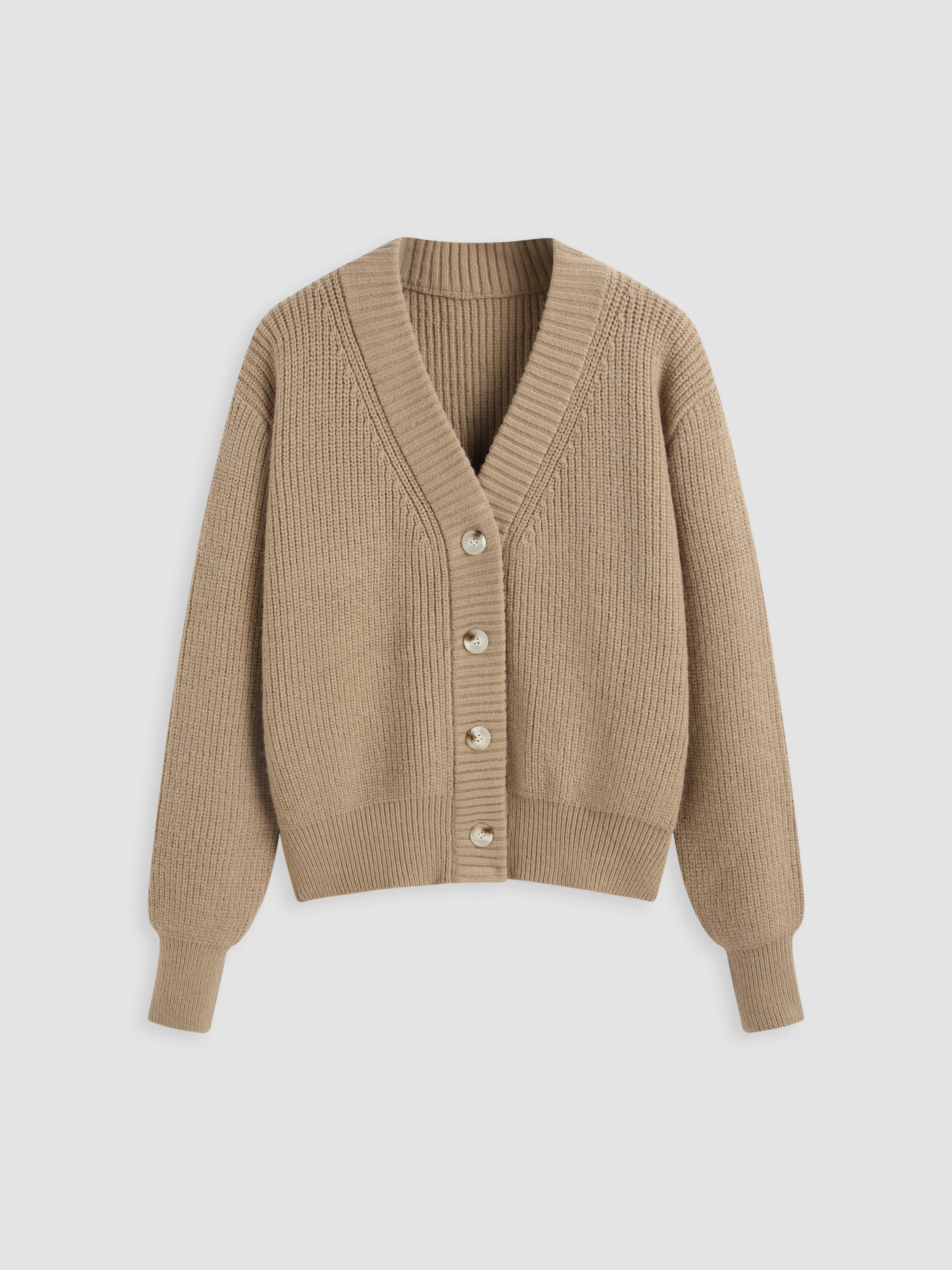 V-neck Solid Button Cardigan - Cider