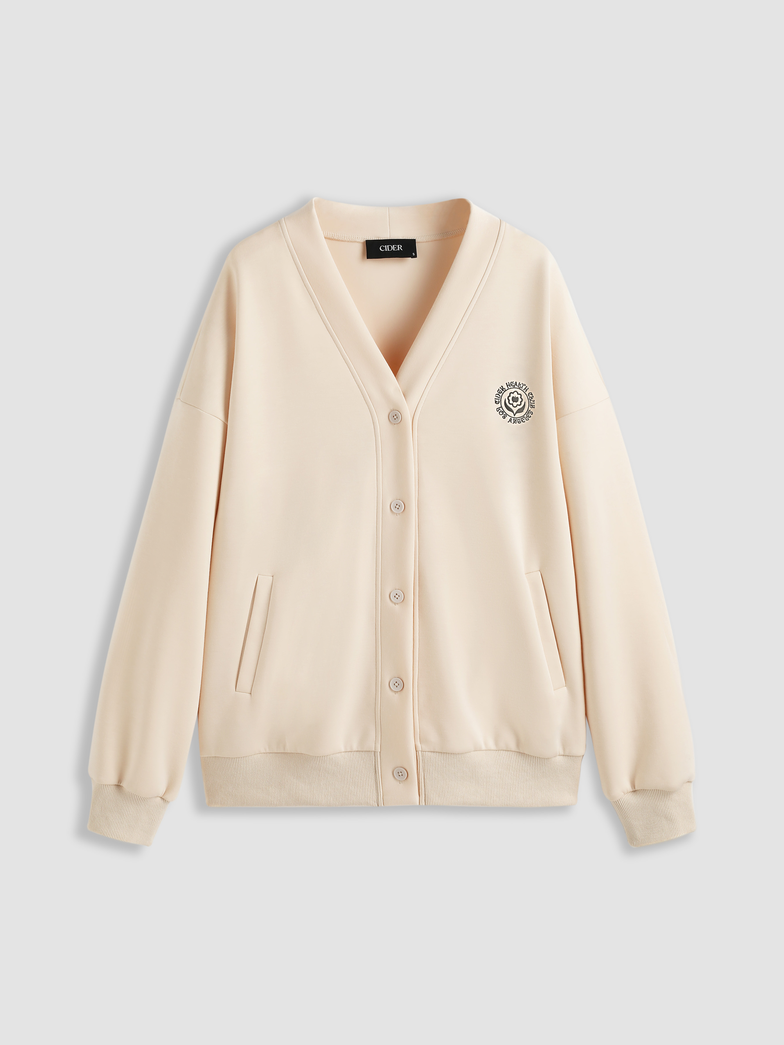 V-neck Floral Letter Jacket - Cider