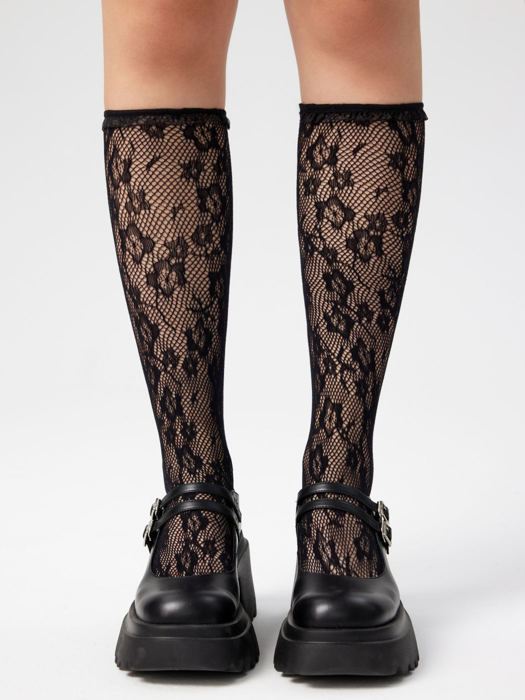 Polyester Floral Fishnet Over the Calf Socks For Daily Casual