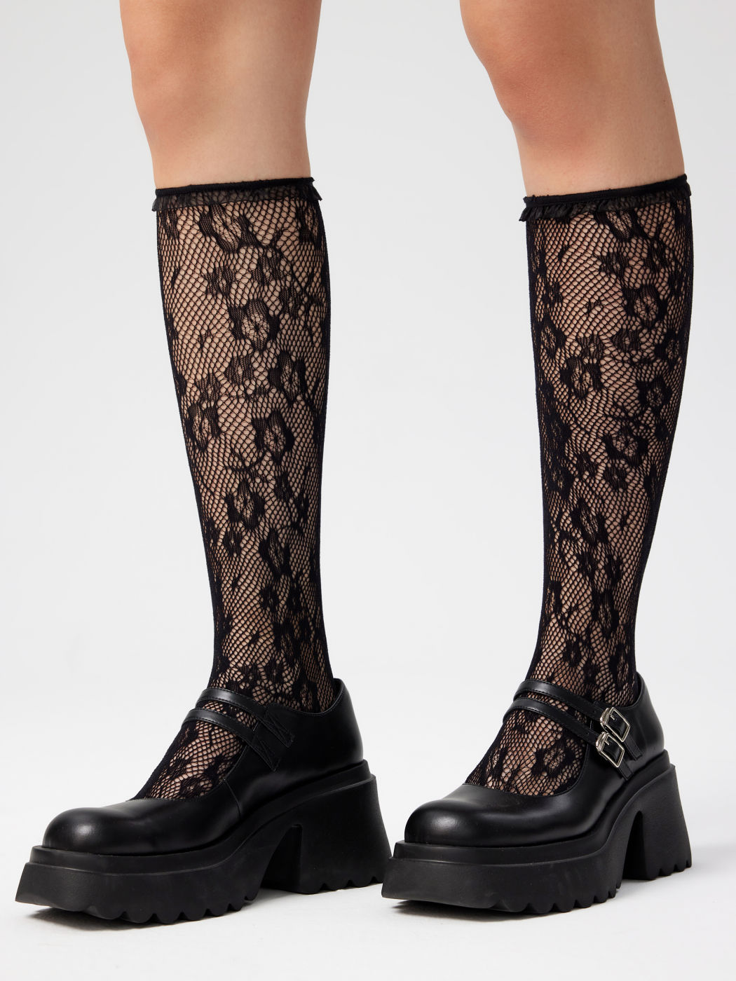 Polyester Floral Fishnet Over the Calf Socks For Daily Casual