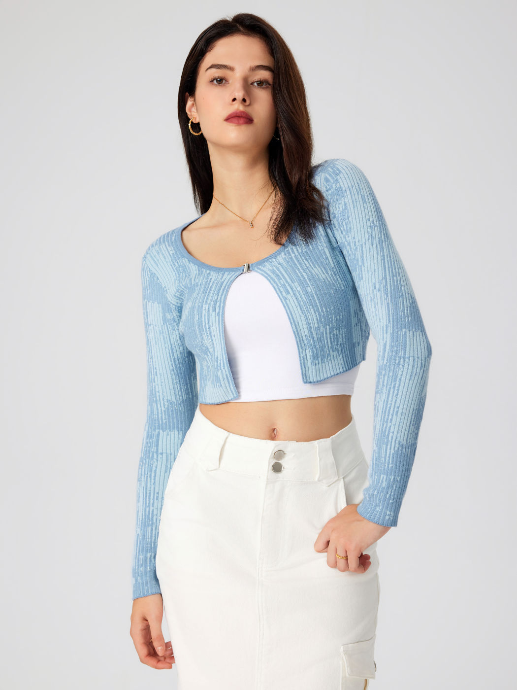 U-neckline All Over Print Cardigan For Exhibition Outdoor