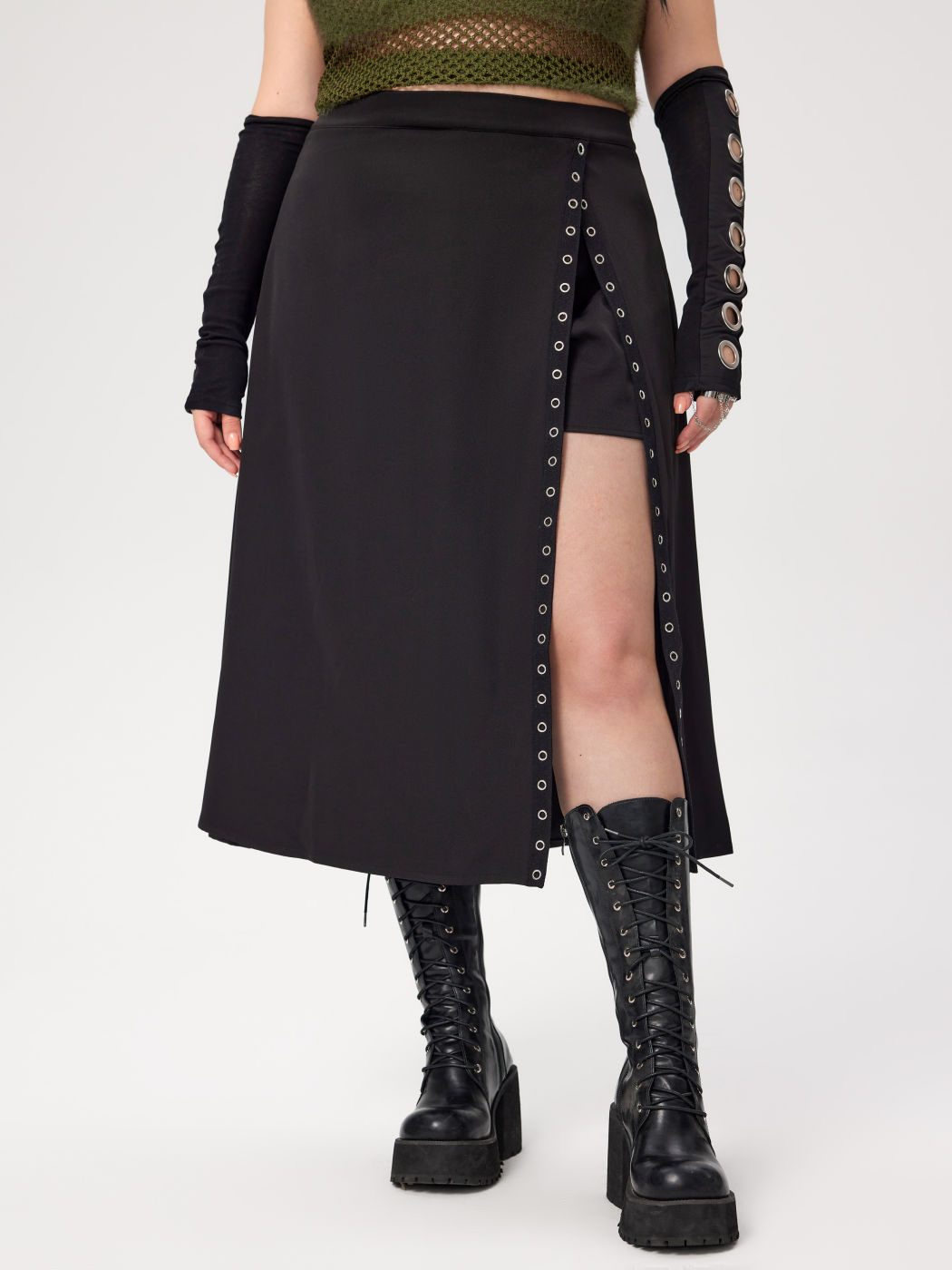 Halloween Woven Woven High Waist Solid Split Skort Curve & Plus For Daily Casual Exhibition Work