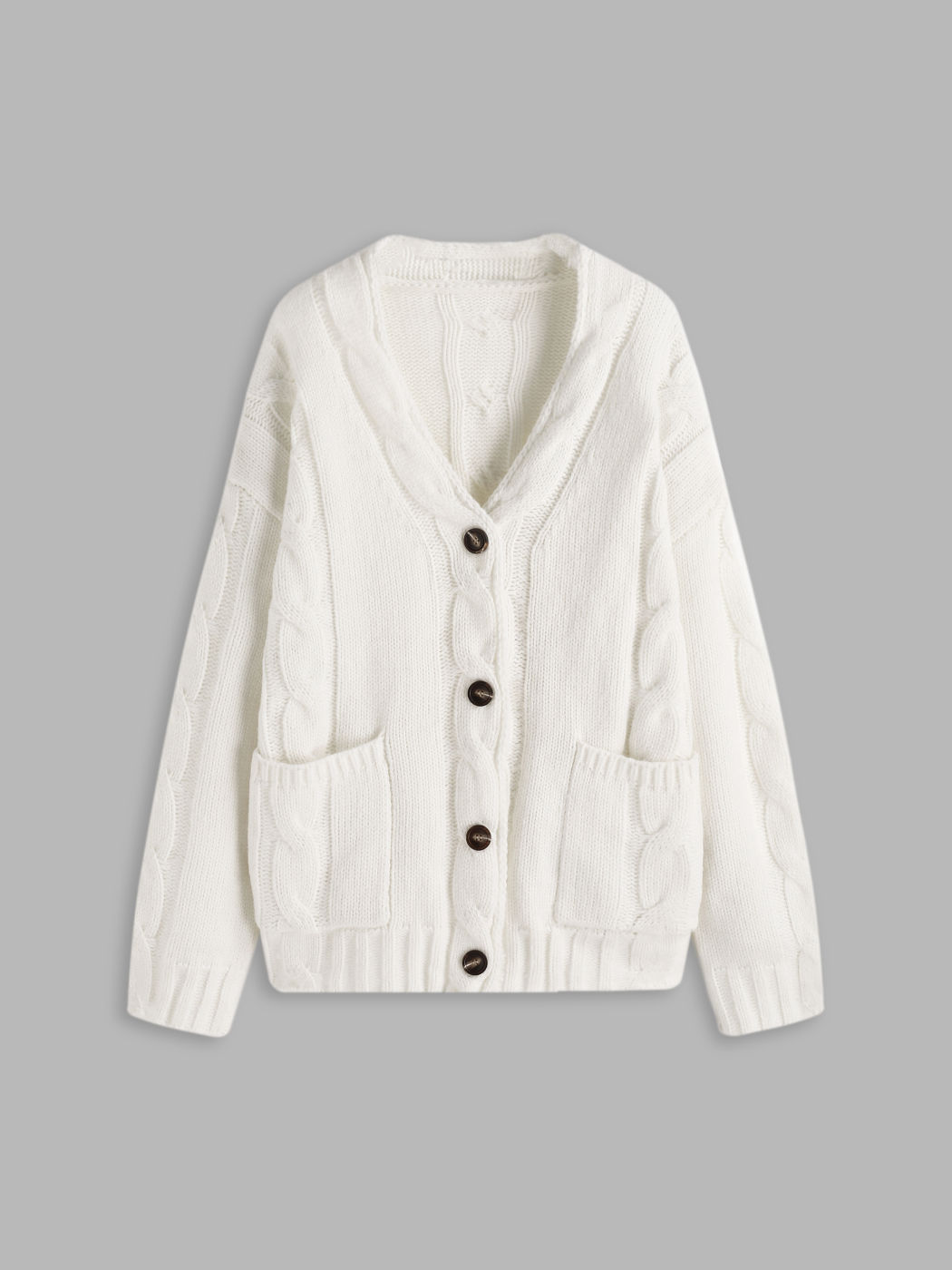 Christmas Knit Fabric Cable Knit V-neck Solid Pocket Cardigan For ...