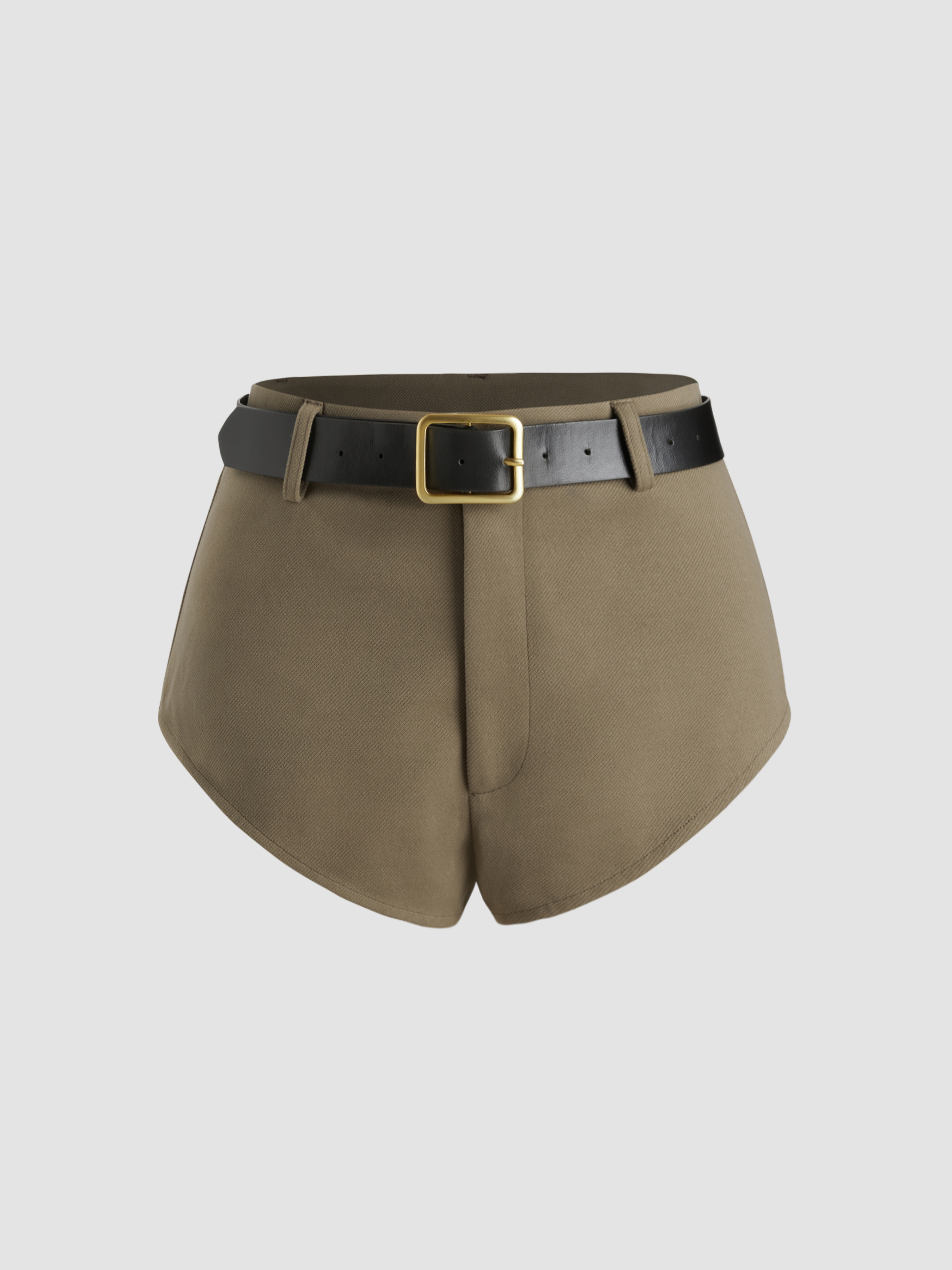 Tweed Tweed Middle Waist Pocket Belted Mini Shorts For Daily Casual