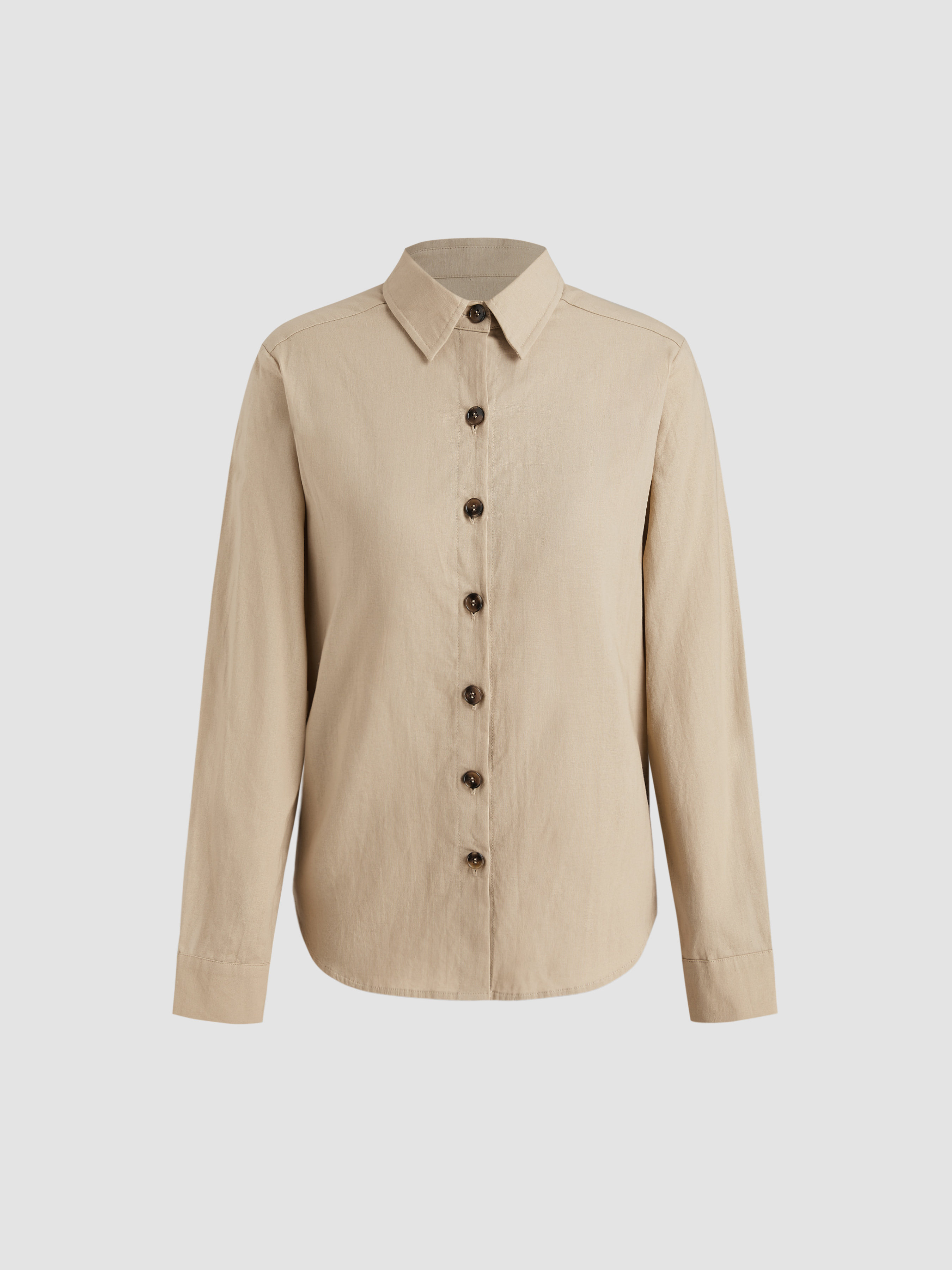 Linen-blend Linen-blend Collar Solid Button Blouse For Daily Casual Work