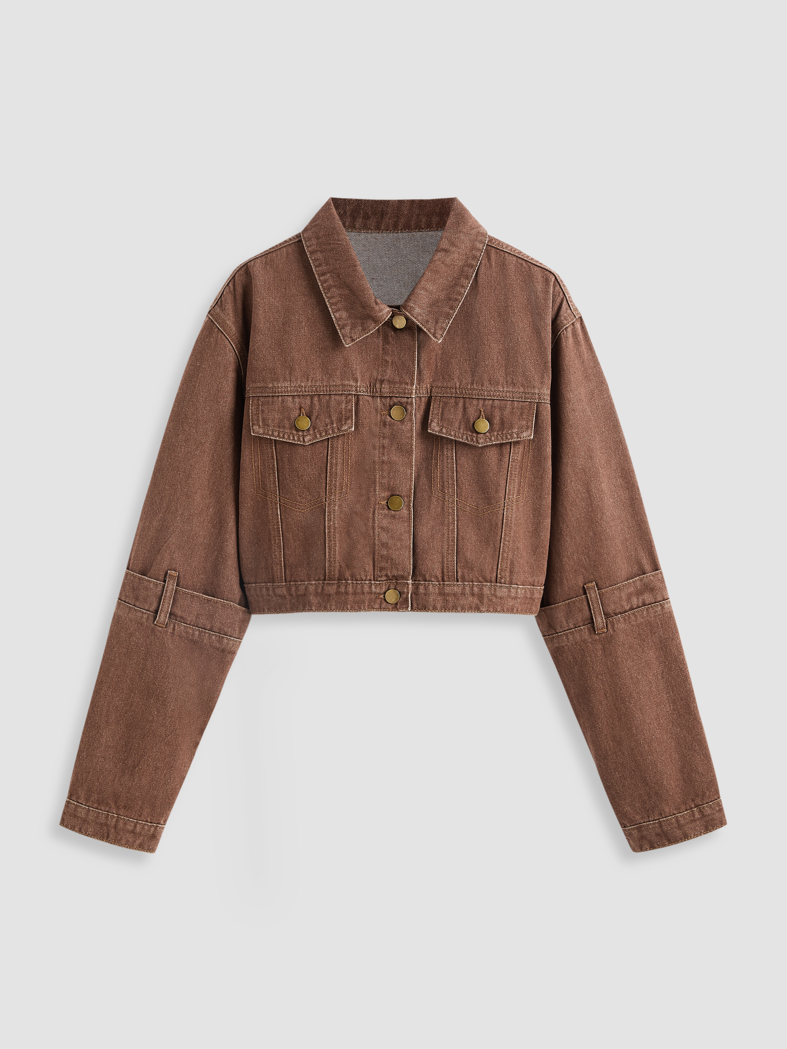 Denim Collar Solid Button Jacket - Cider