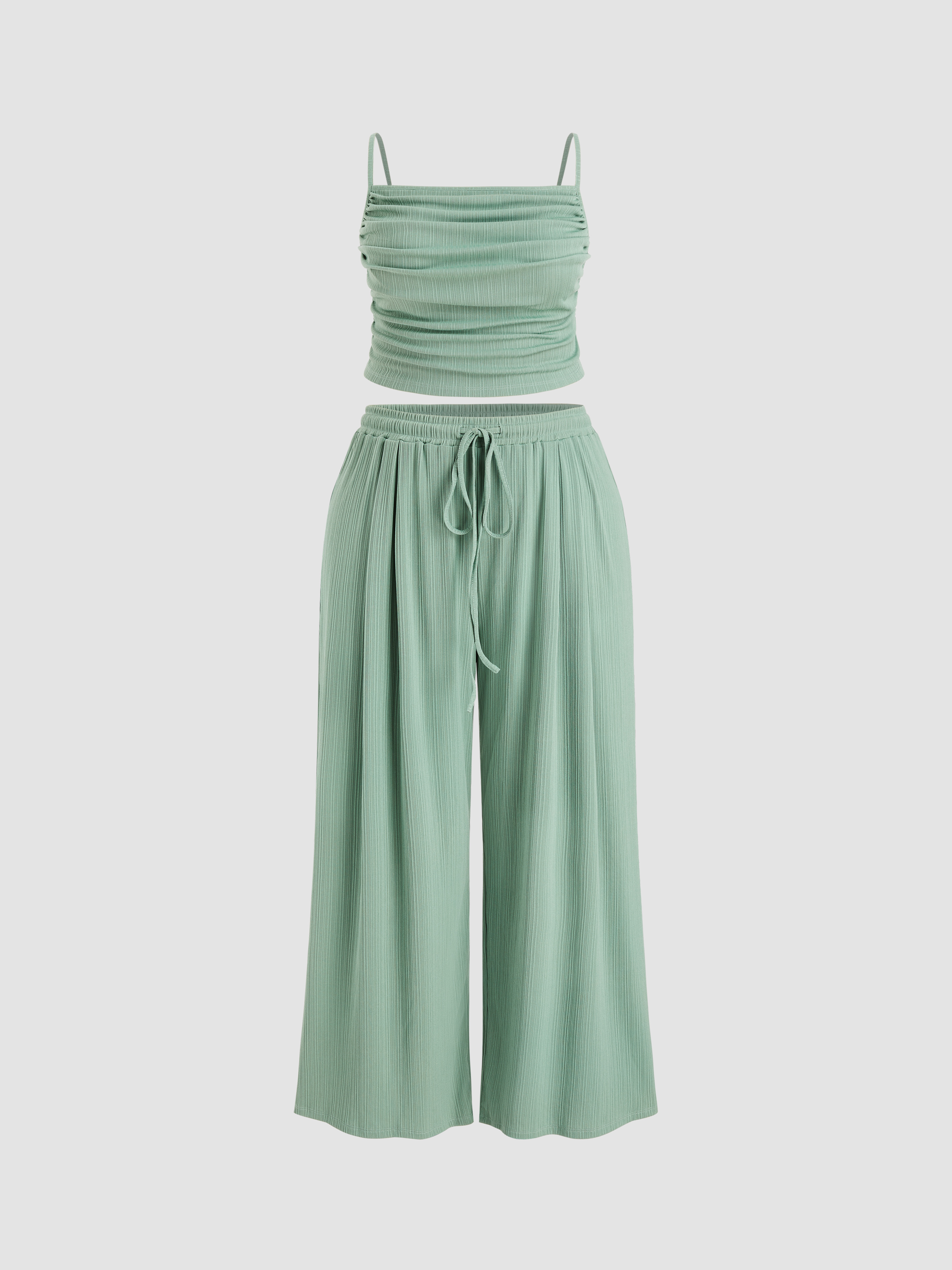 Square Neck Ruched Top & Elastic Waist Trousers Matching Set Curve ...