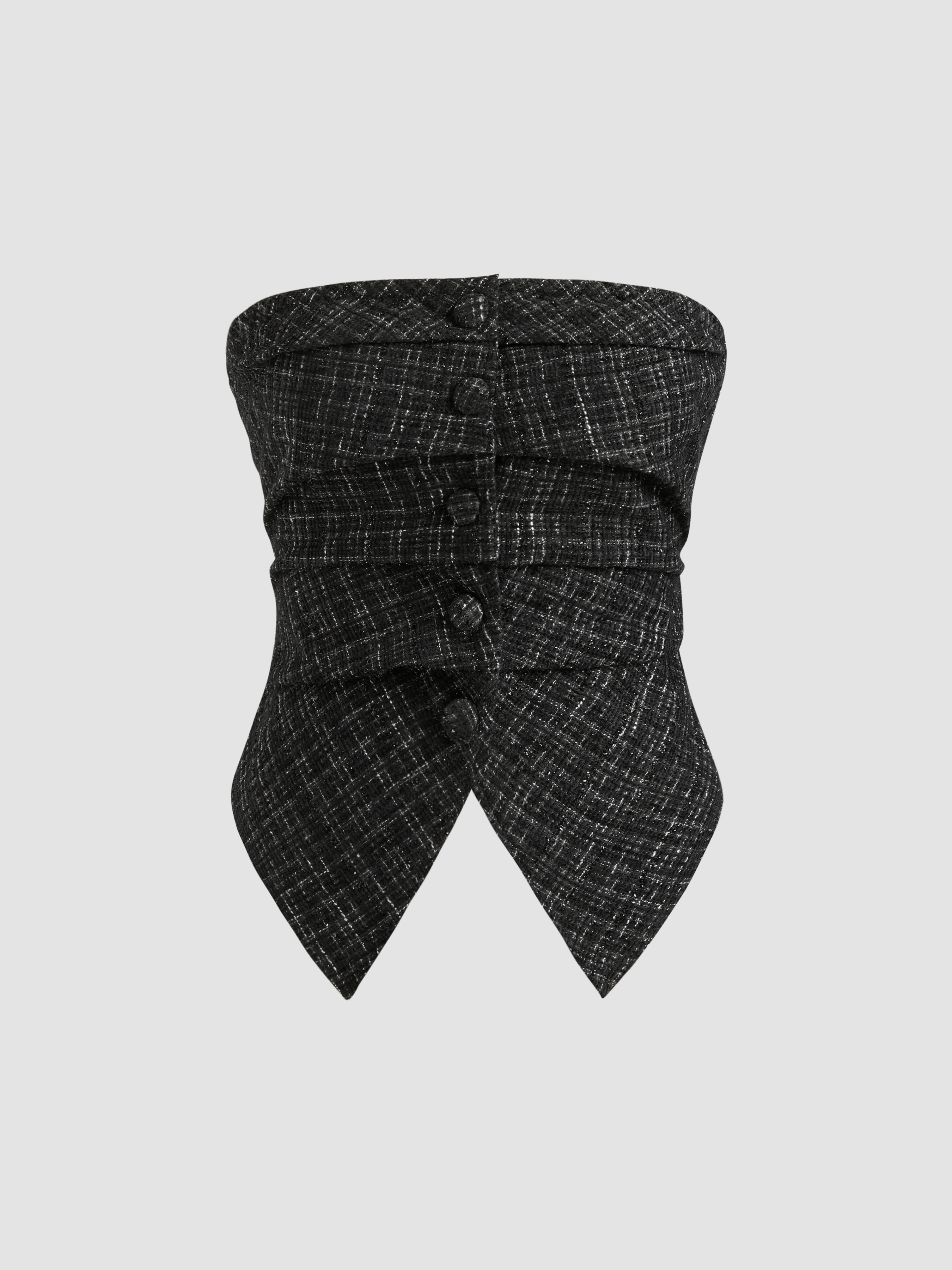 Tweed Tweed Button Ruched Tube Top For Daily Casual