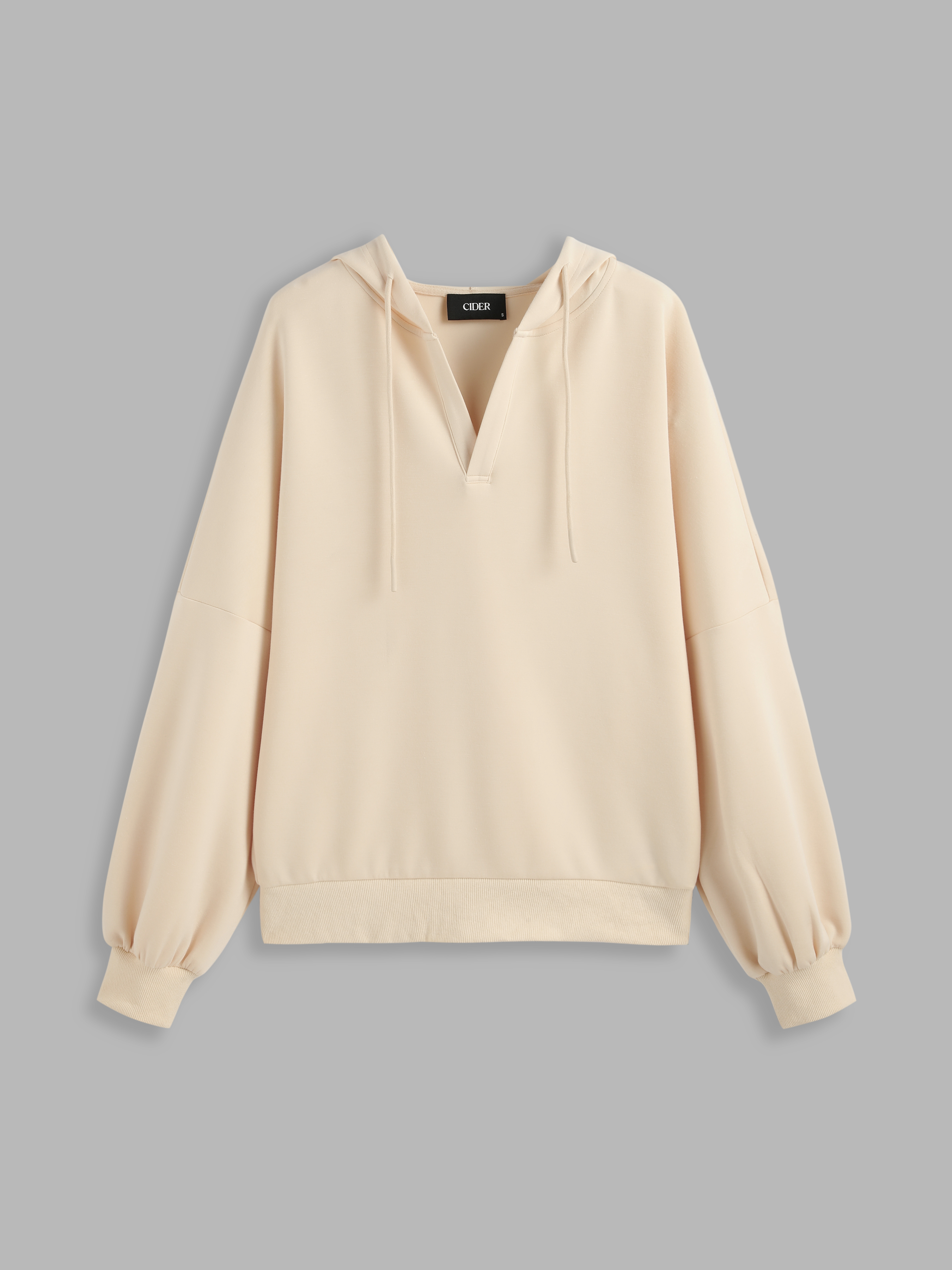 V-neck Solid Drawstring Hoodie - Cider