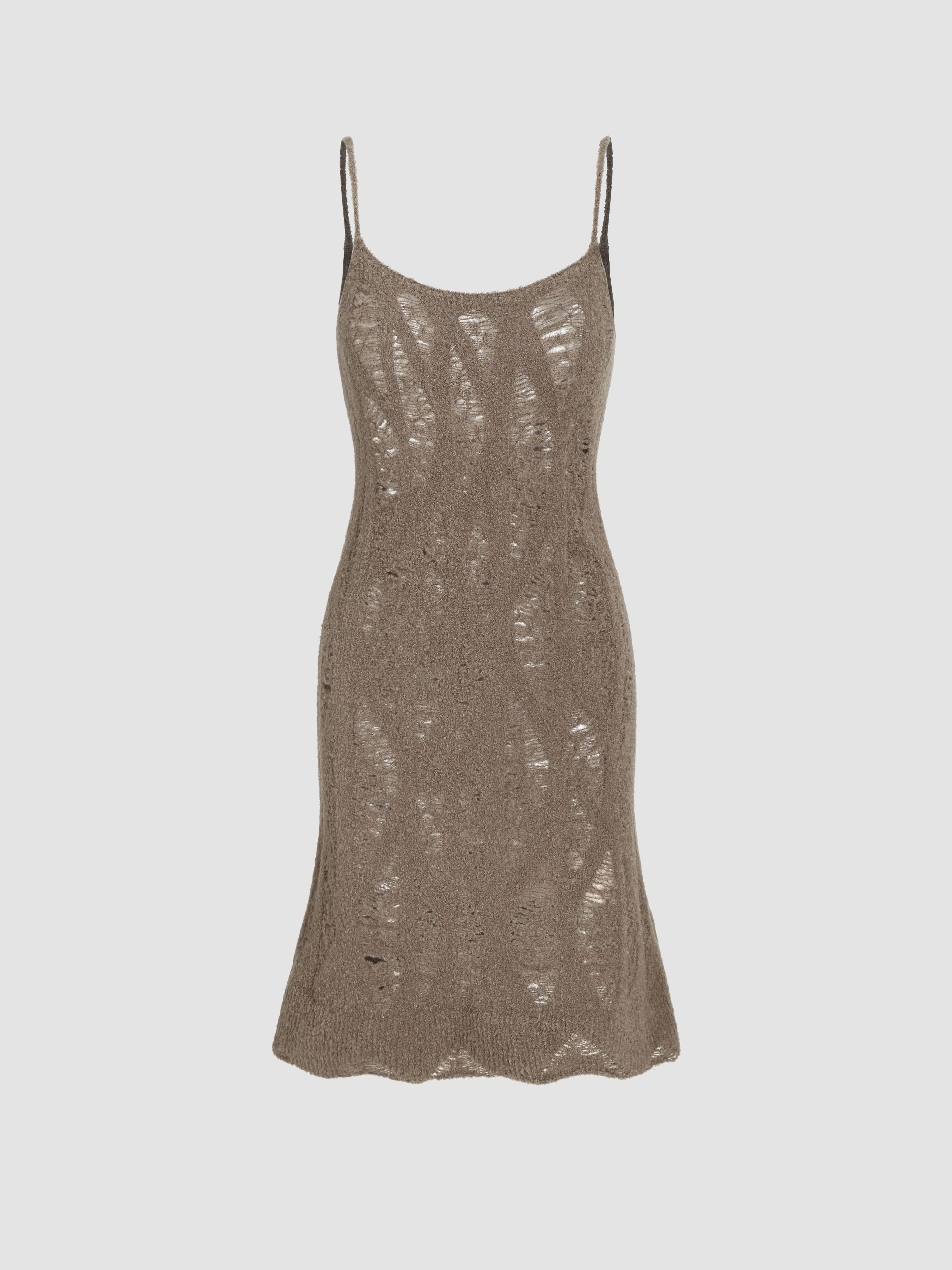 Knit Fabric Wool-blend U-neck Ripped Knitted Mini Dress For Daily ...