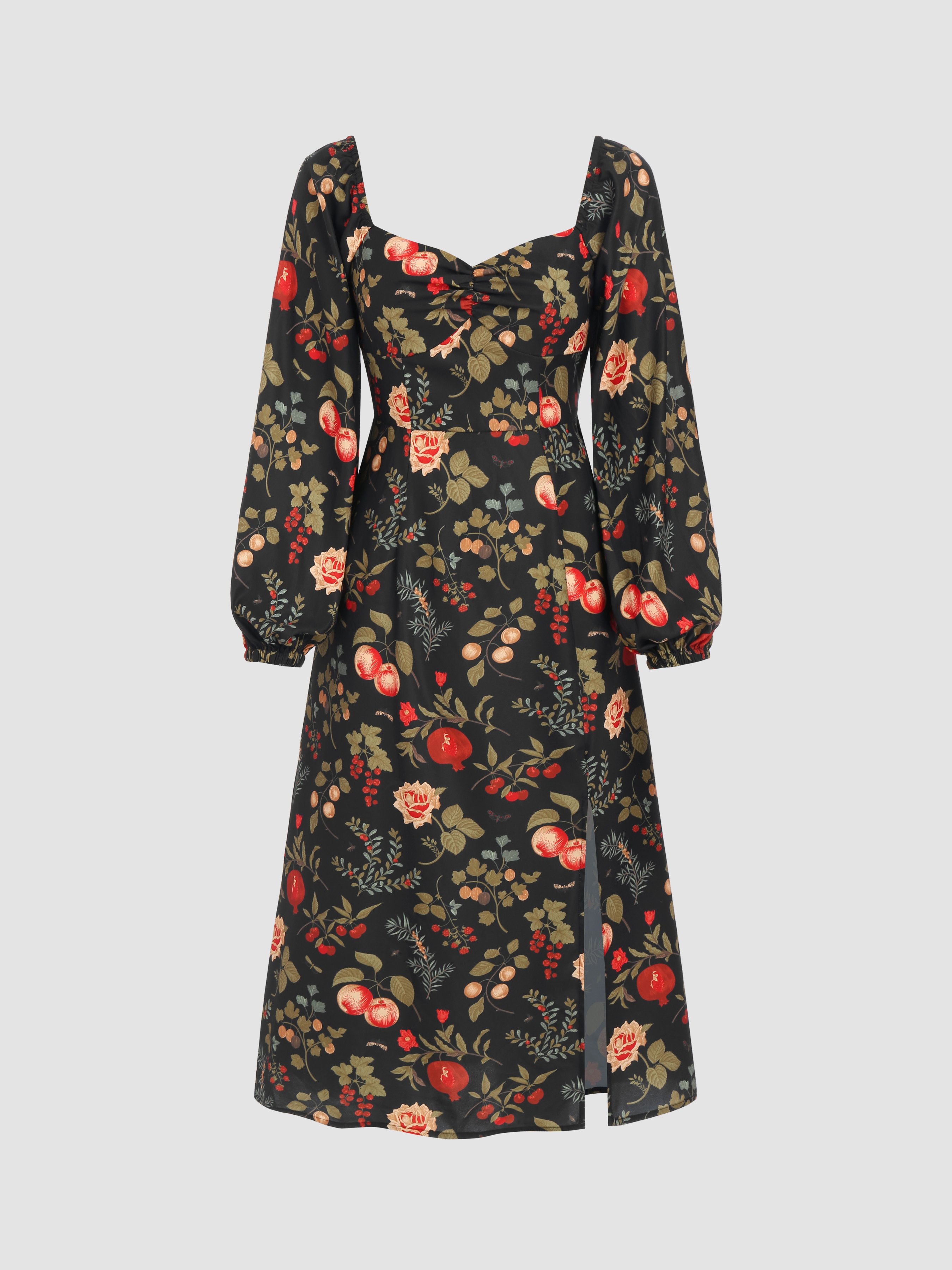 Graduation Dress Grad Dresses Coquette Woven Square Neck Floral Split ...