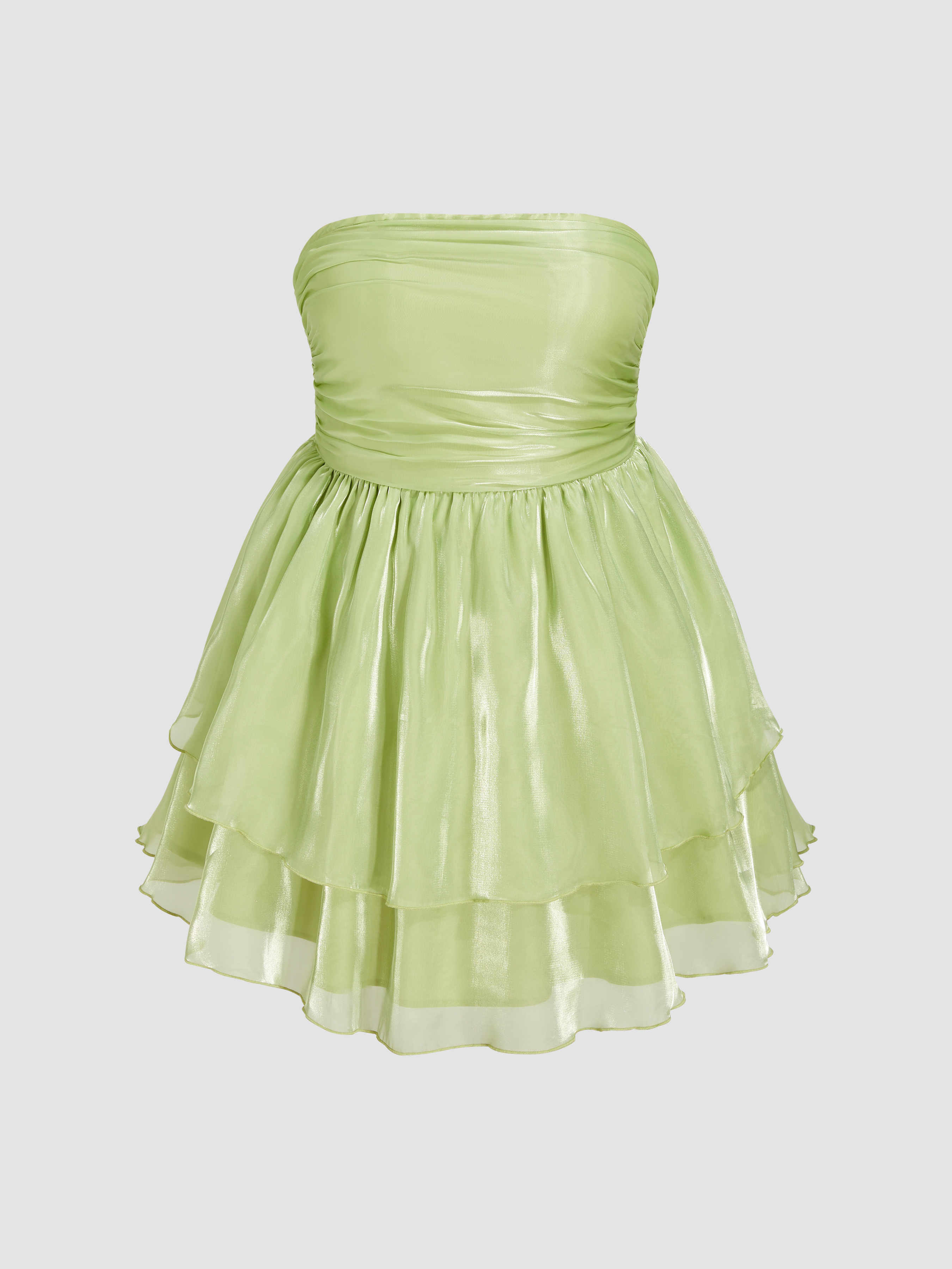 Woven Tube Ruffle Ruched Mini Dress Curve And Plus For Date Music