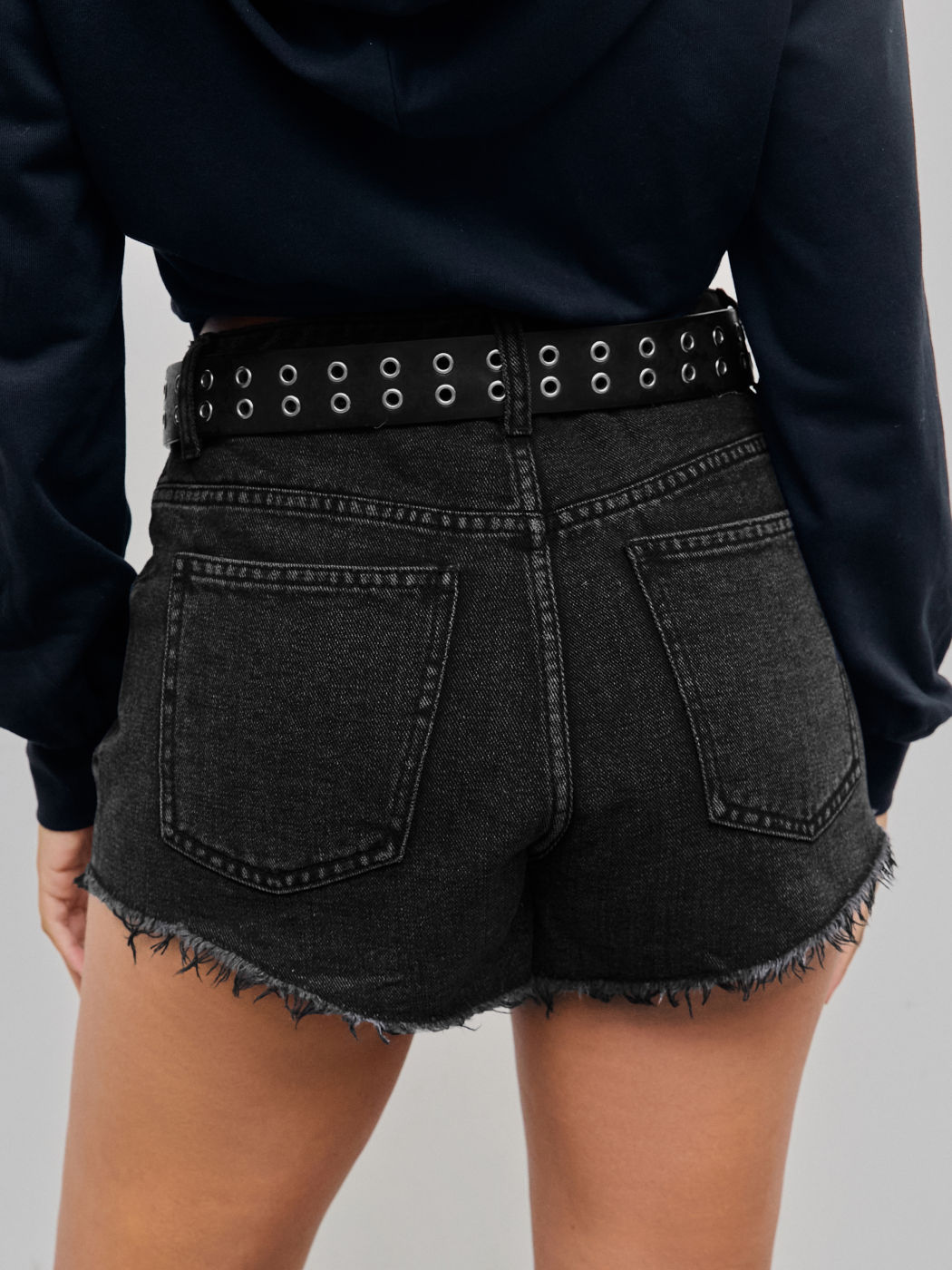 Denim High Waist Solid Rivet Shorts - Cider