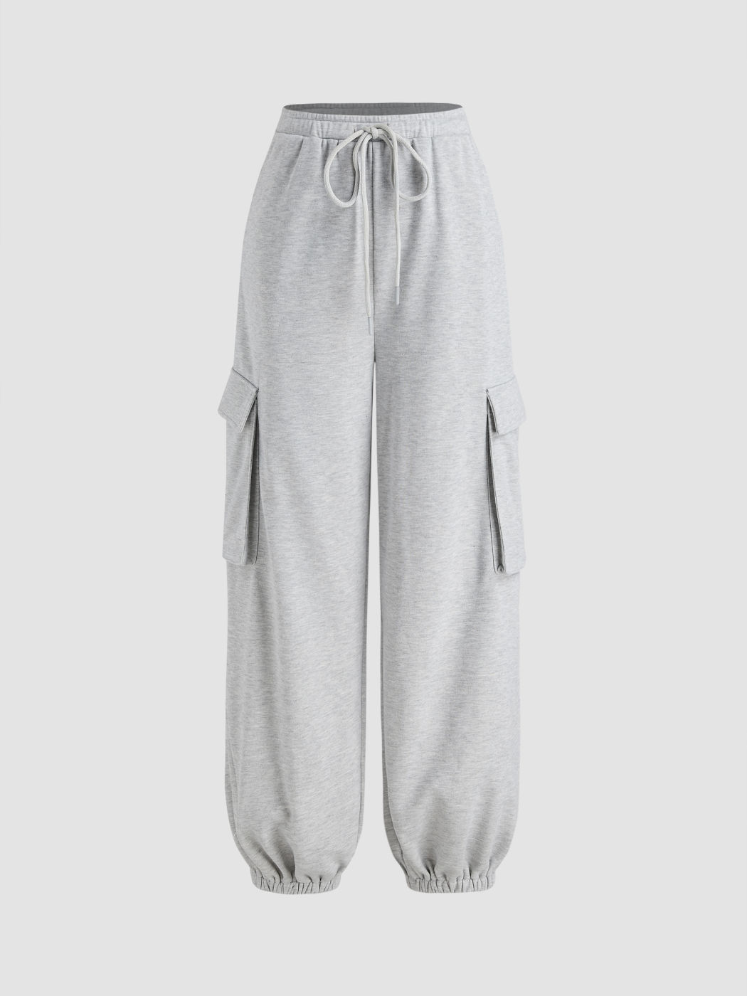 Terry Mid Waist Solid Drawstring Cargo Sweatpants For Daily Casual